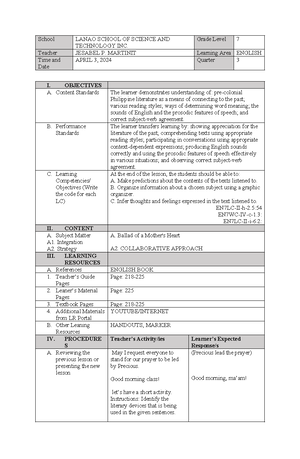 Detailed Lesson Plan Weather - SCHOOL Lanao School of Science and ...