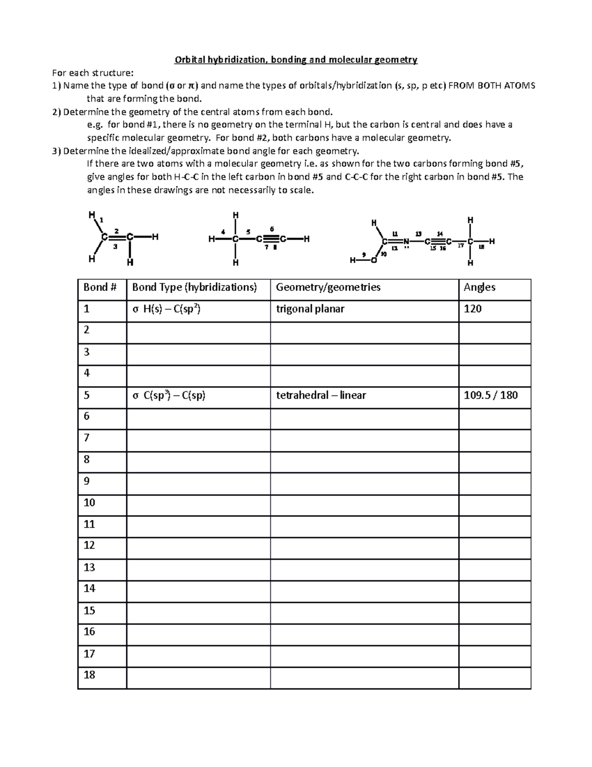 Hybridization and bonding practice - Orbital hybridization, bonding and ...