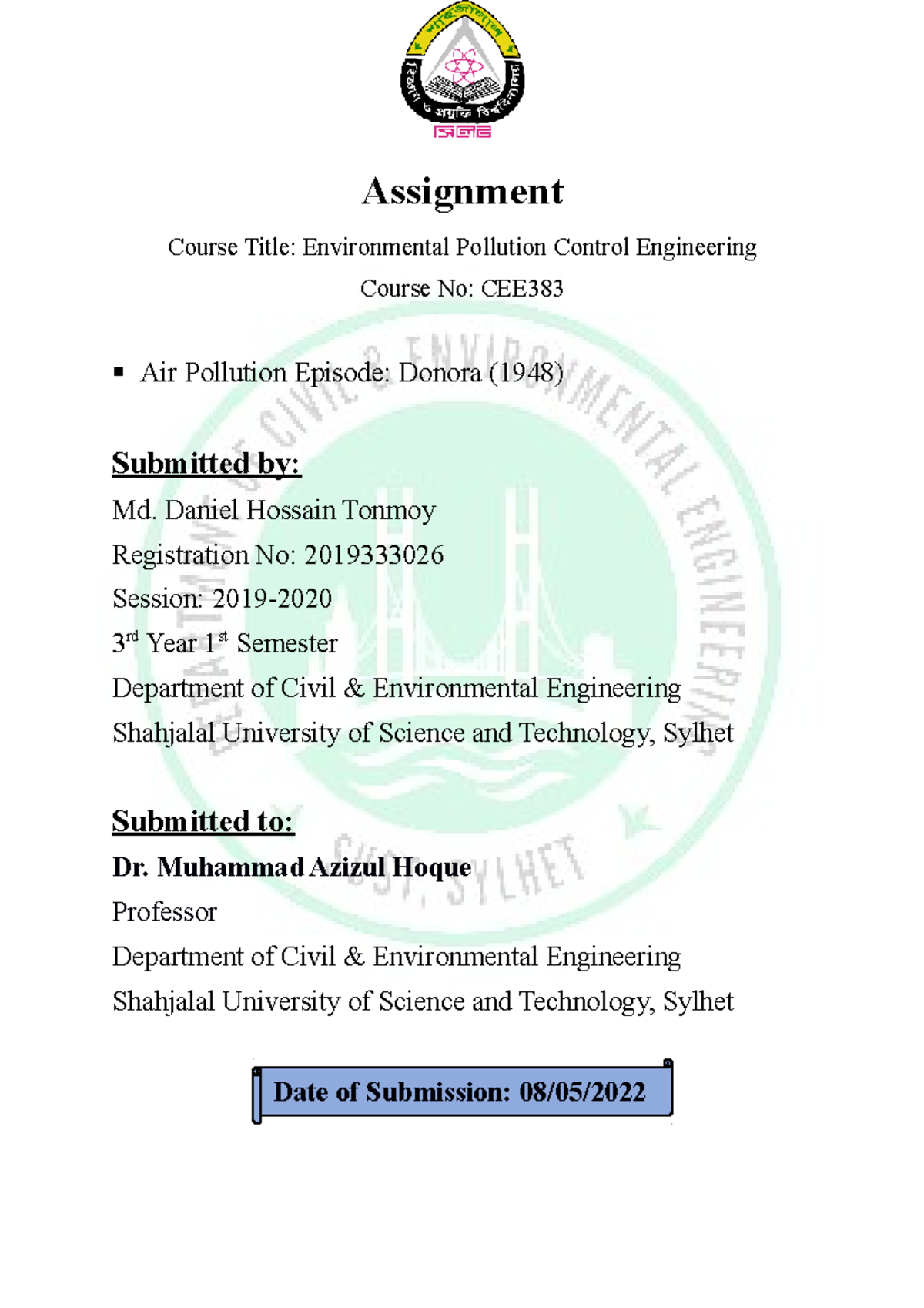 Air Pollution Donora Episode (1948) - Assignment Course Title ...