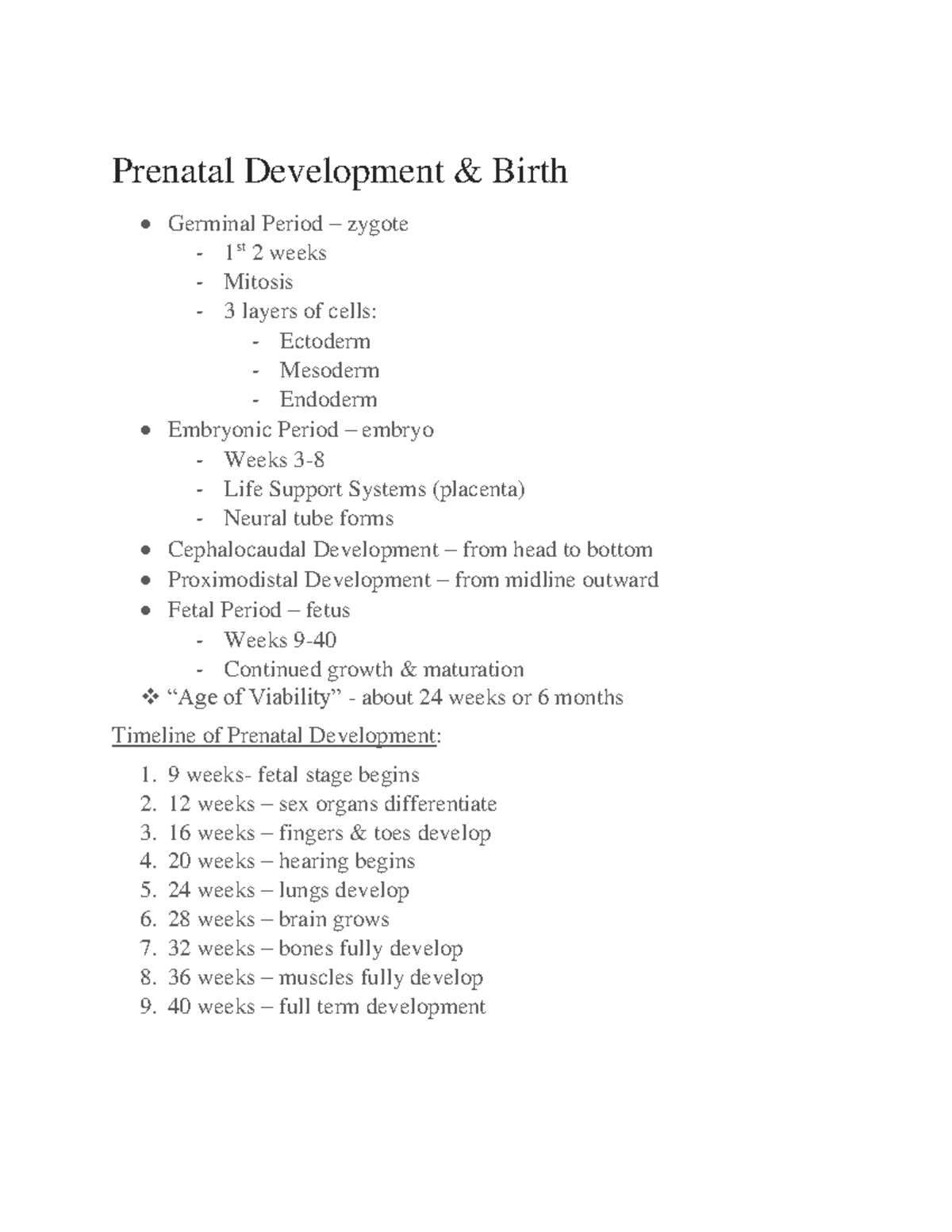 Child Psych Notes 3 - Prenatal Development & Birth Germinal Period ...