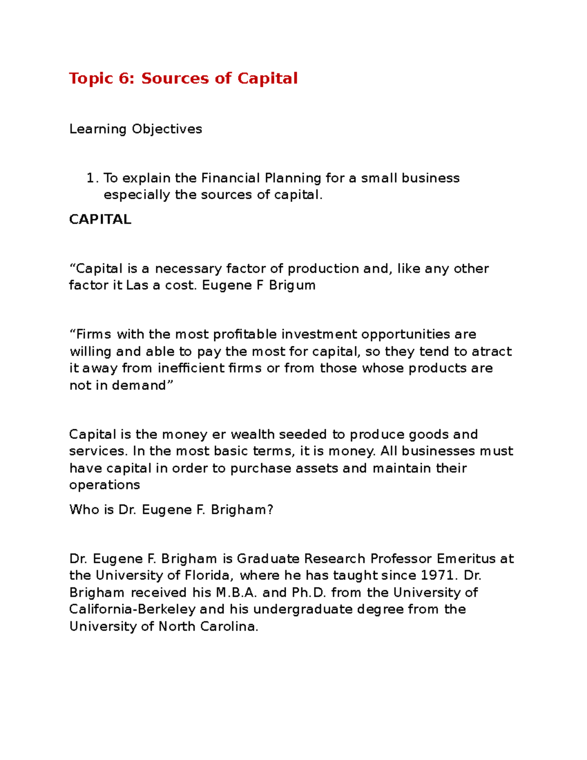 Entrepreneurship - Sources of Capital - Topic 6: Sources of Capital ...