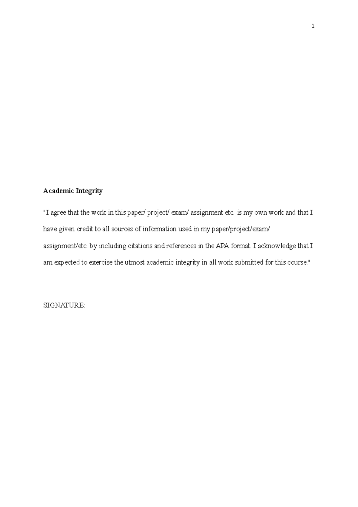 MBAF501- Learning Portfolio - Academic Integrity "I agree that the work ...