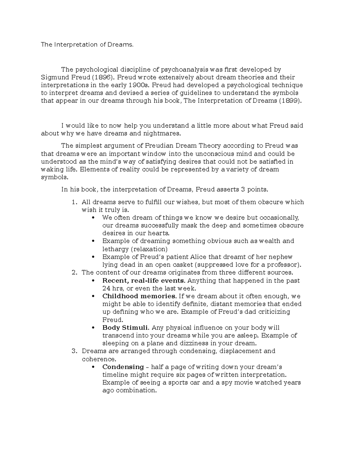 Freud's Interpretation of Dreams - The Interpretation of Dreams. The ...