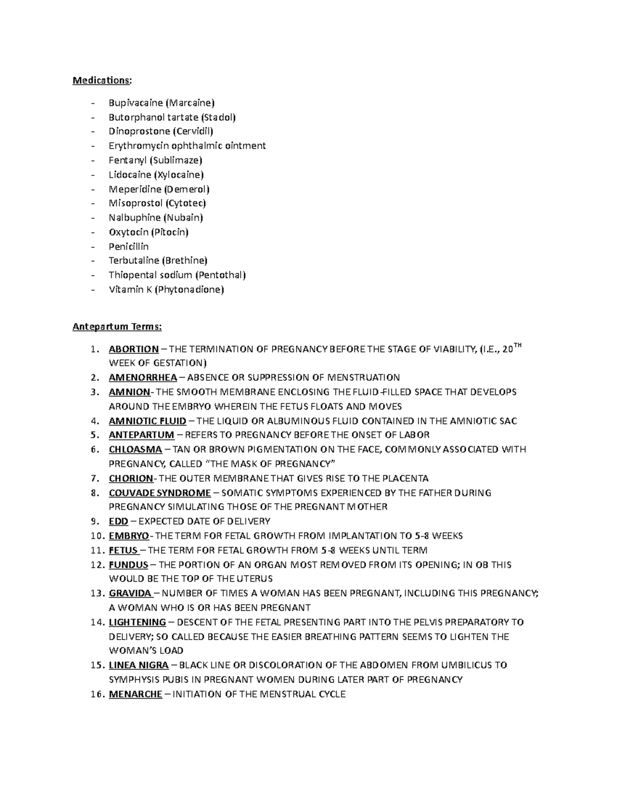 Maternity Vocab and Meds - Medications : Bupivacaine (Marcaine ...
