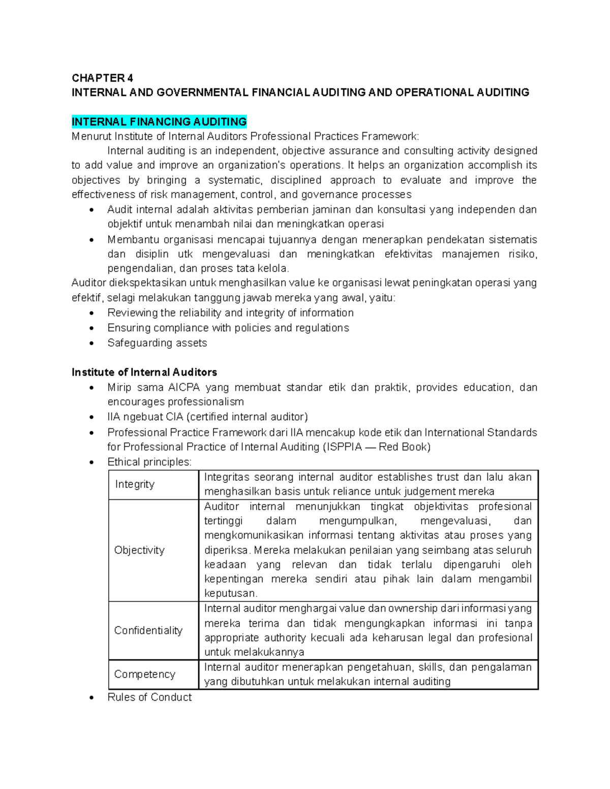 Chapter 4 Internal and Governmental Financial Auditing and Operational Auditing - CHAPTER 4 ...