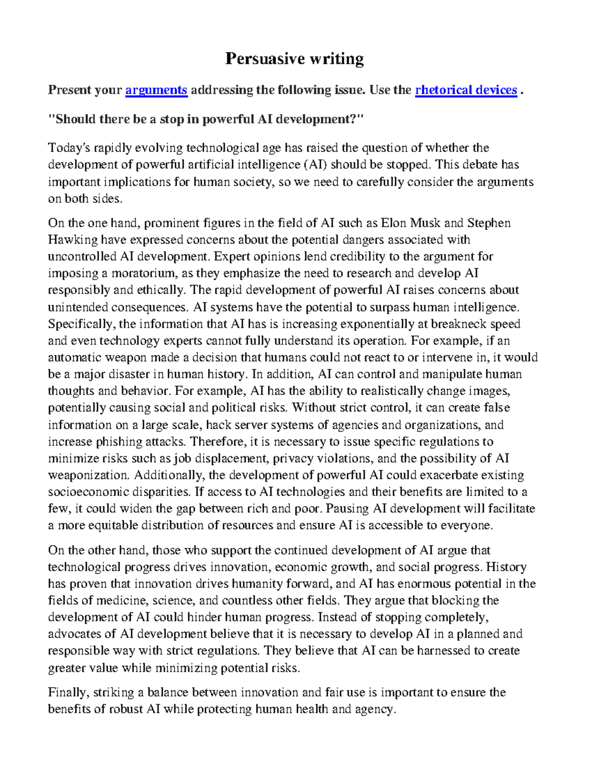 Persuasive writing - Persuasive writing Present your arguments ...