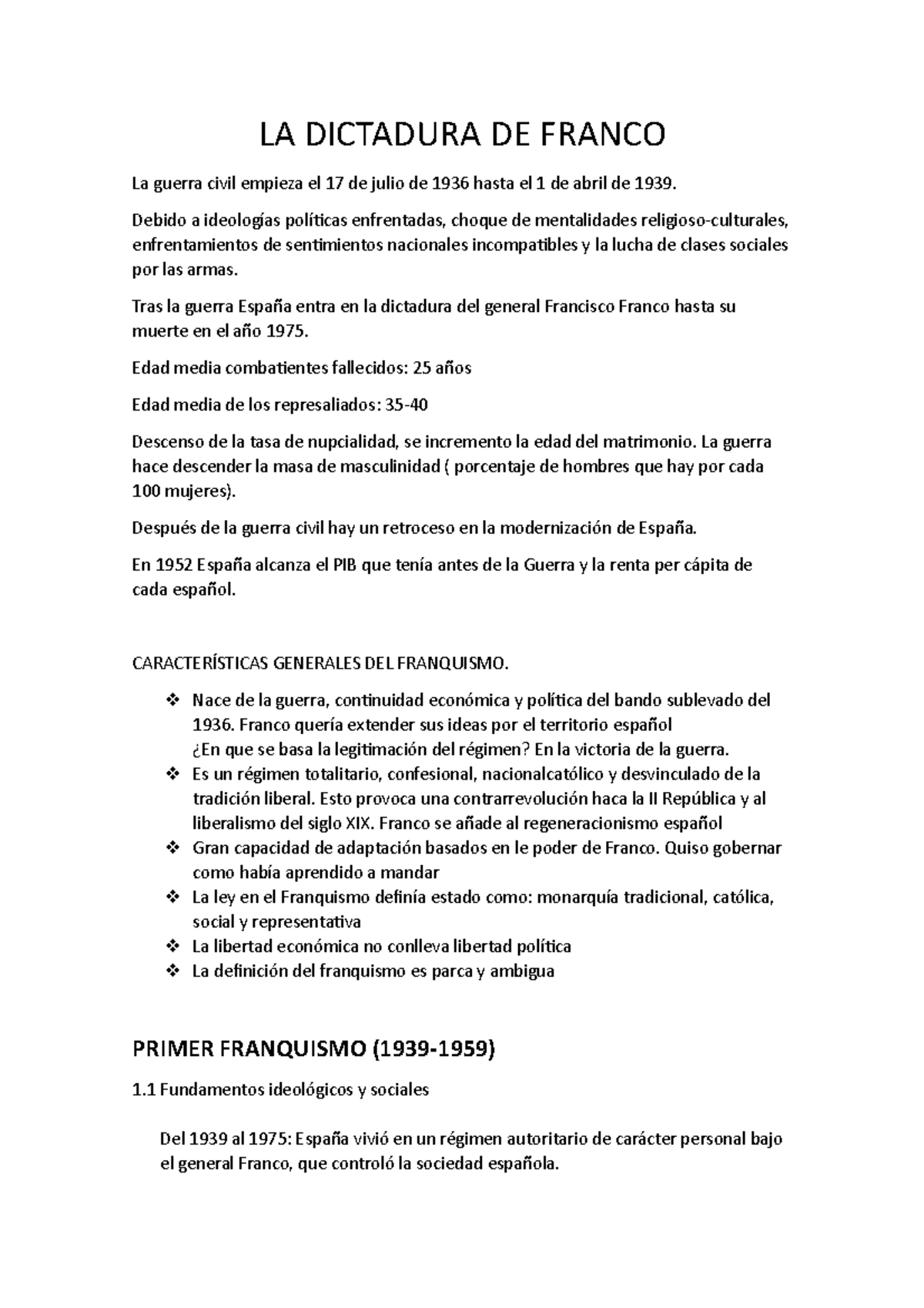 LA Dictadura DE Franco - nada - LA DICTADURA DE FRANCO La guerra civil empieza el 17 de julio de ...