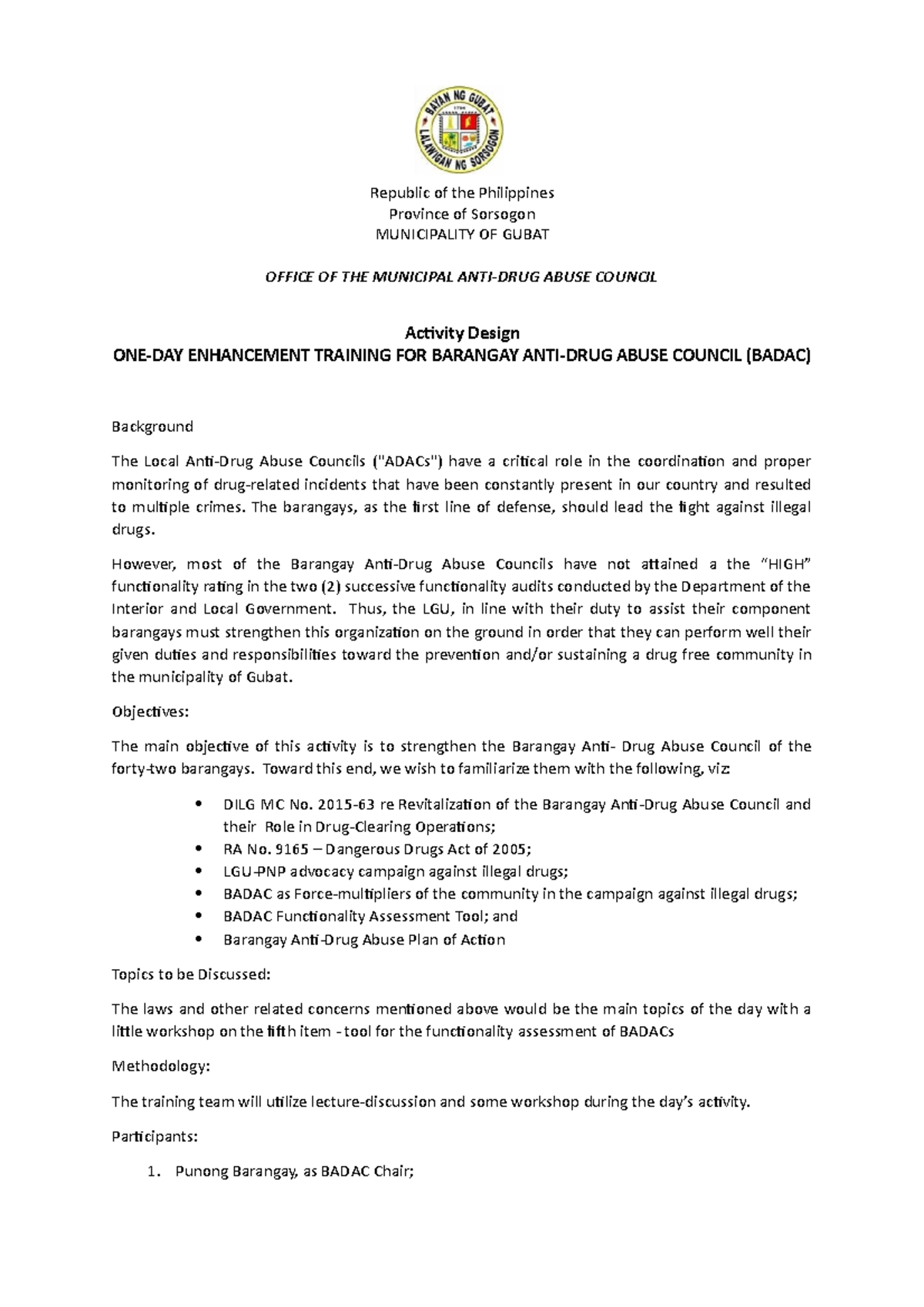 Badac Design 2021 - help help - Republic of the Philippines Province of ...