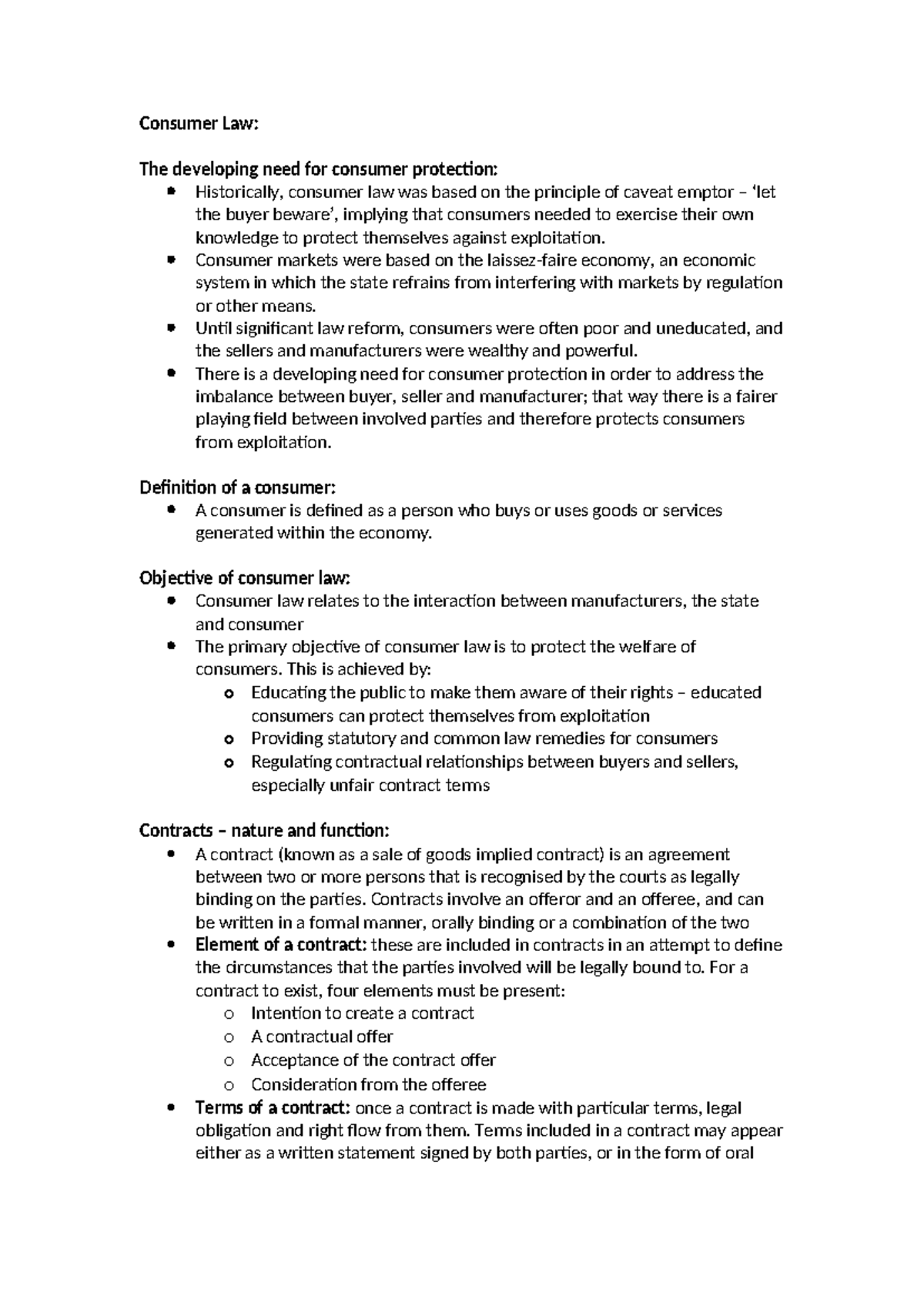 Legal Studies Notes - Consumer Law 2 - Consumer Law: The developing ...