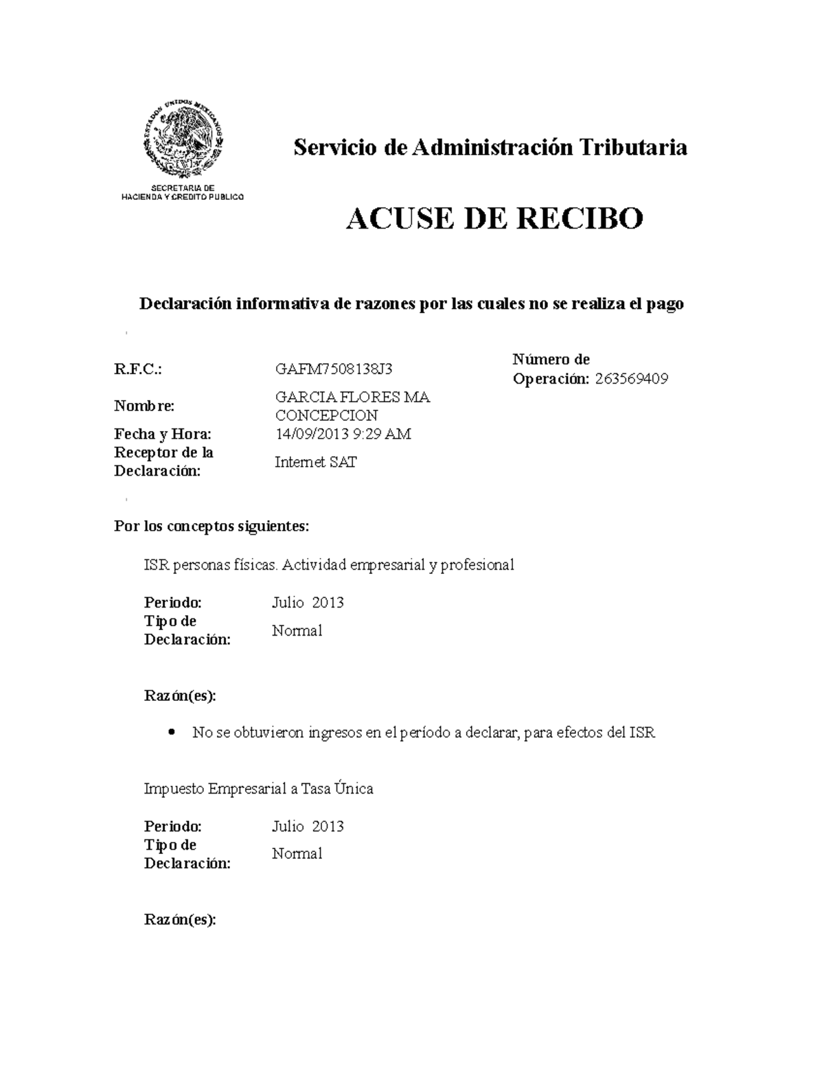 Declsatjulio 2013 CONY - Servicio de Administración Tributaria ACUSE DE ...