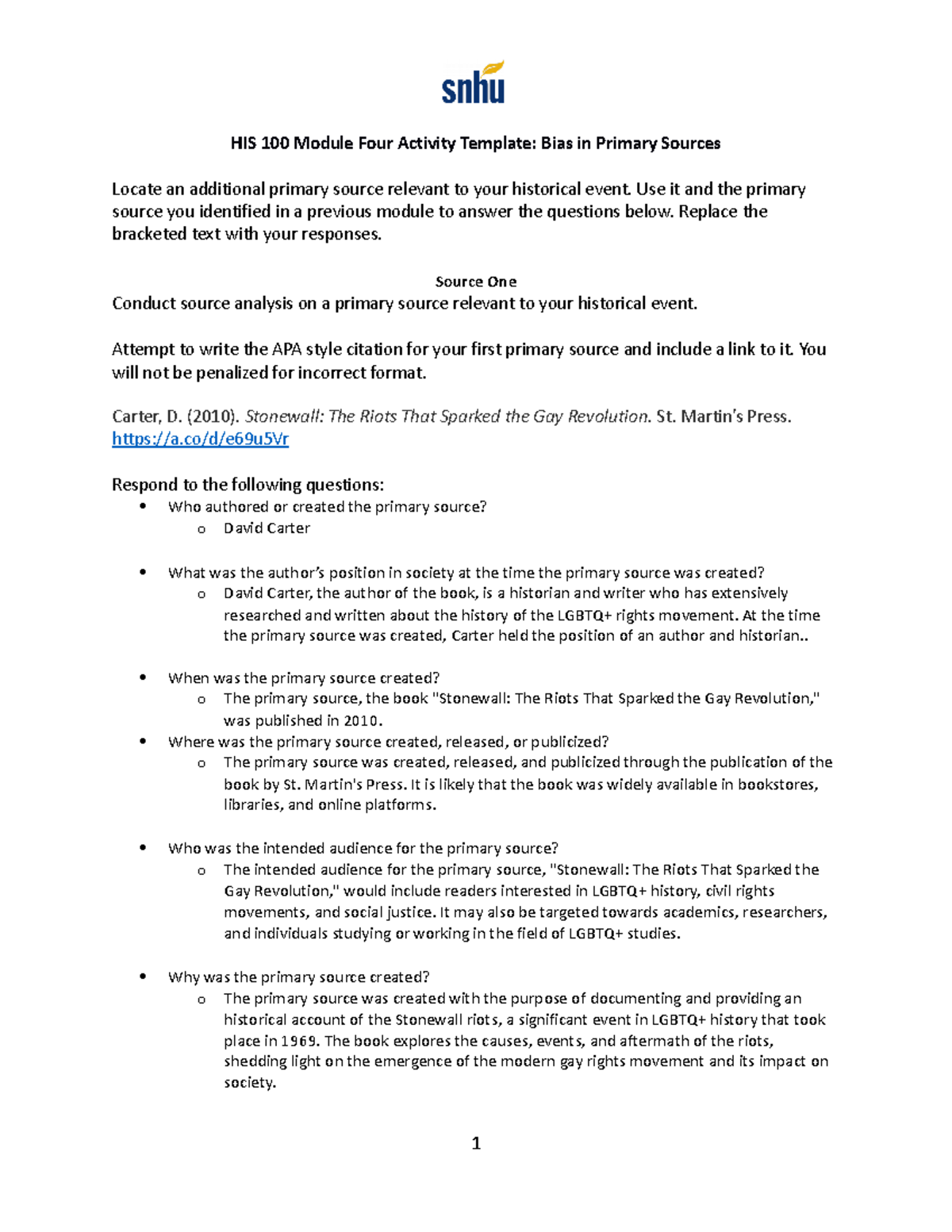 HIS 100 Module 4-1 - HIS 100 Module Four Activity Template: Bias in ...