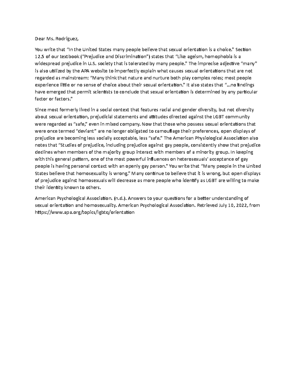 Reply to chapter 12 2 - Dear Ms. Rodriguez, You write that “In the ...