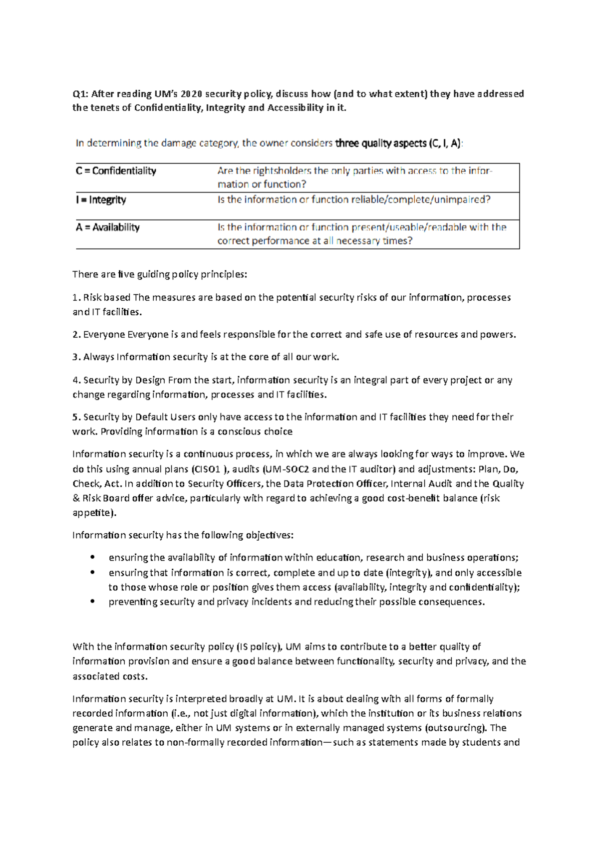 Tutorial 9 MIS - Q1: After reading UM’s 2020 security policy, discuss ...