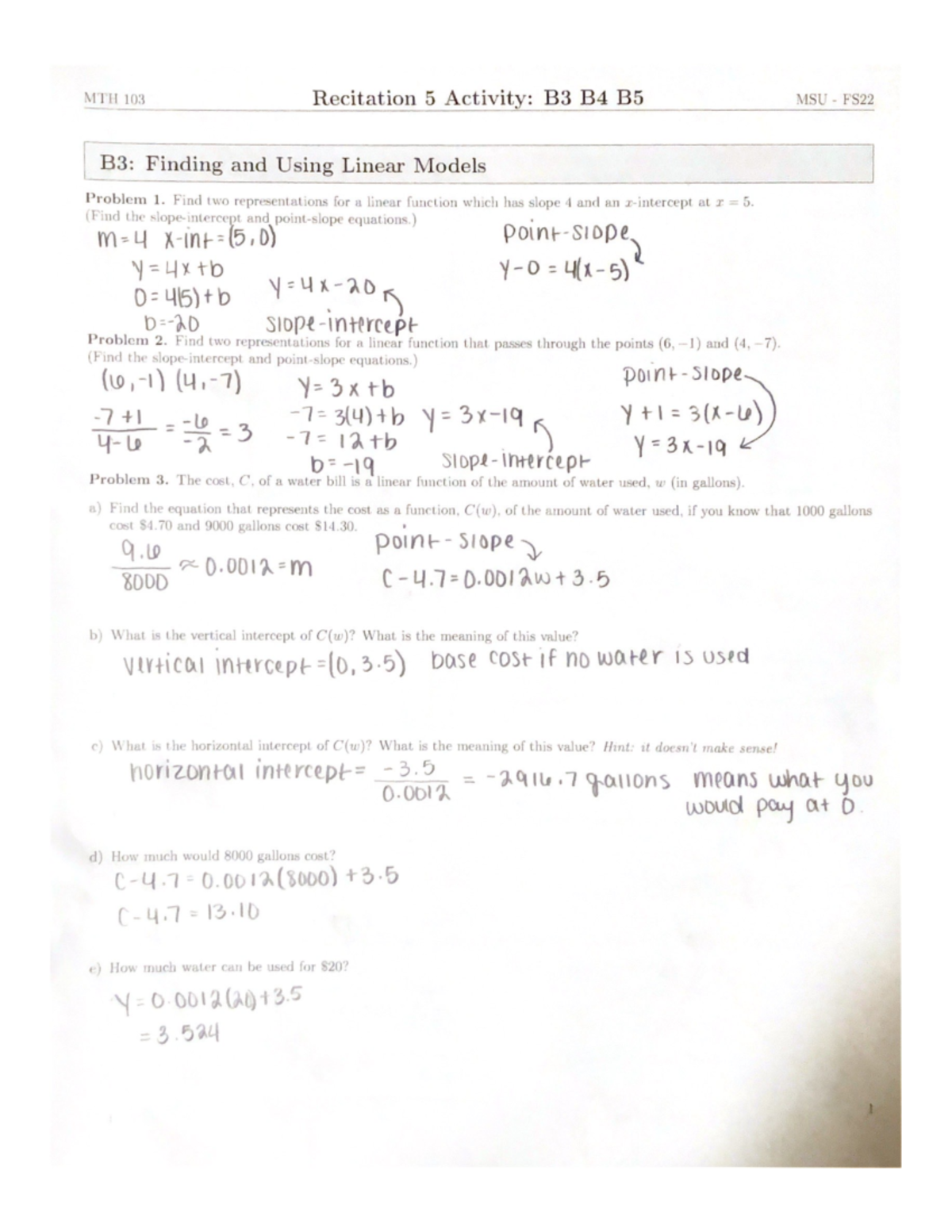 Recitation 5 Activity - MTH 103 - Studocu