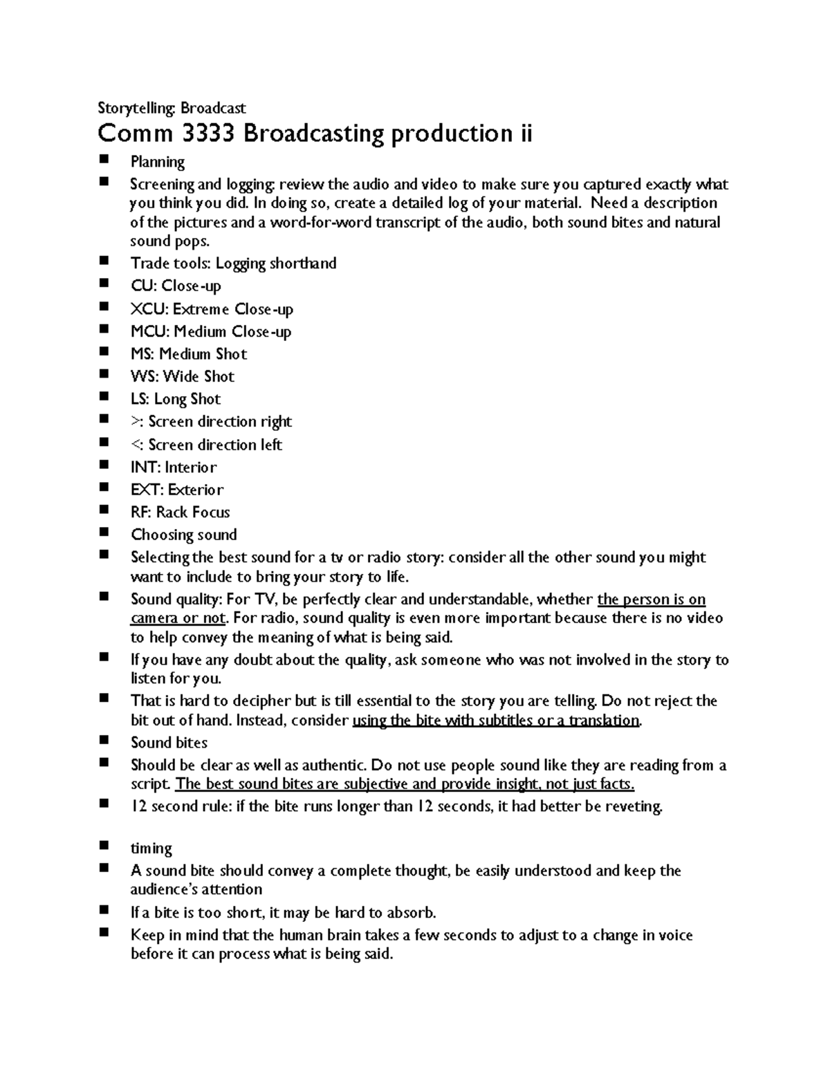 Storytelling - exam - Storytelling: Broadcast Comm 3333 Broadcasting ...