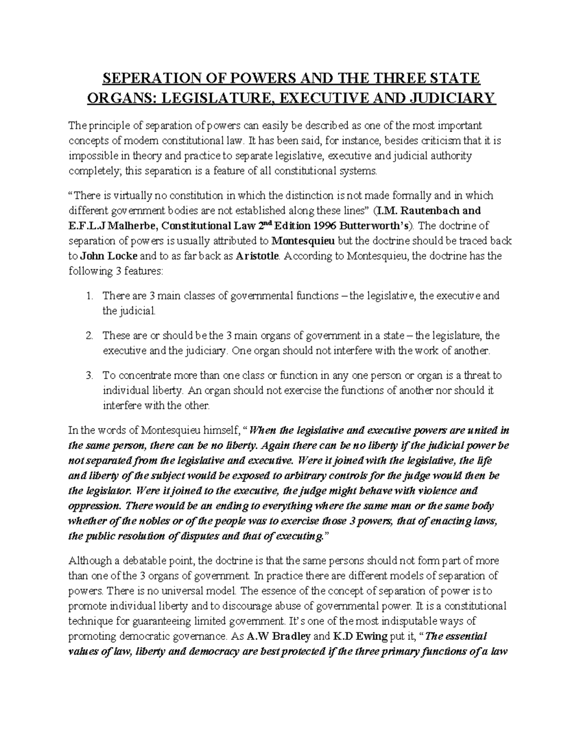 State organs and the principle of Separation of Powers - SEPERATION OF ...