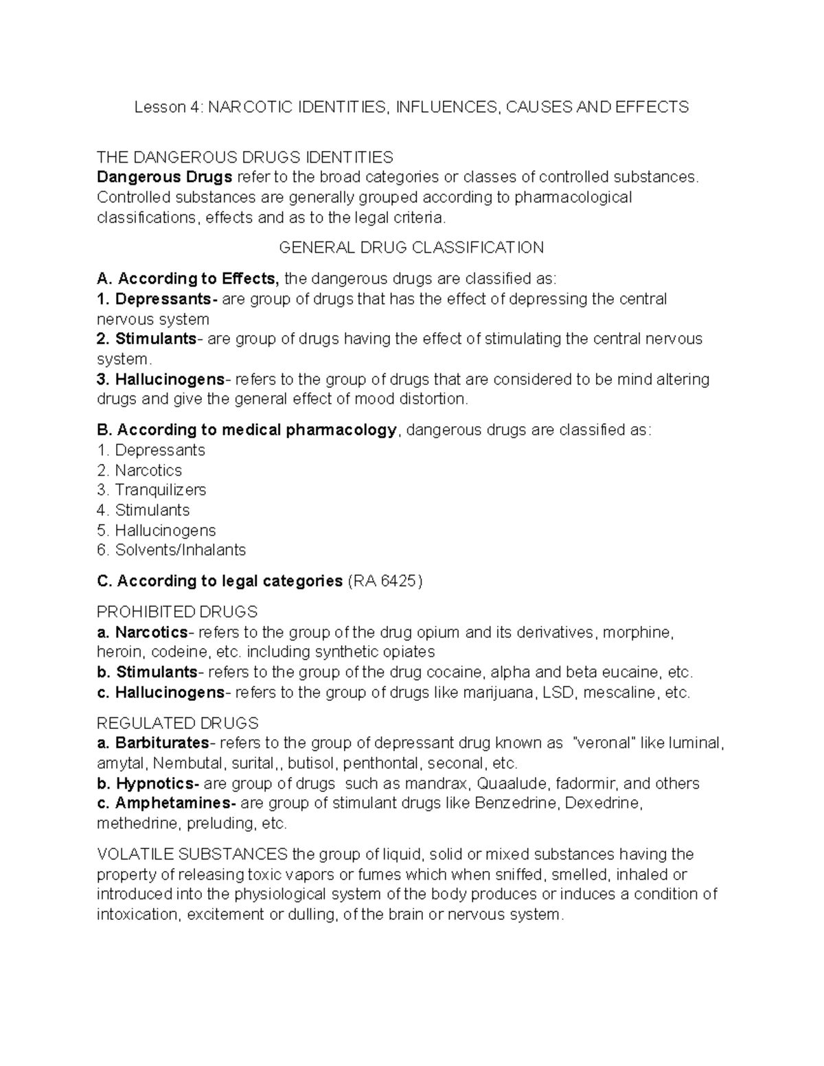 Lesson-4 - Vice and Drug Education - Lesson 4: NARCOTIC IDENTITIES ...