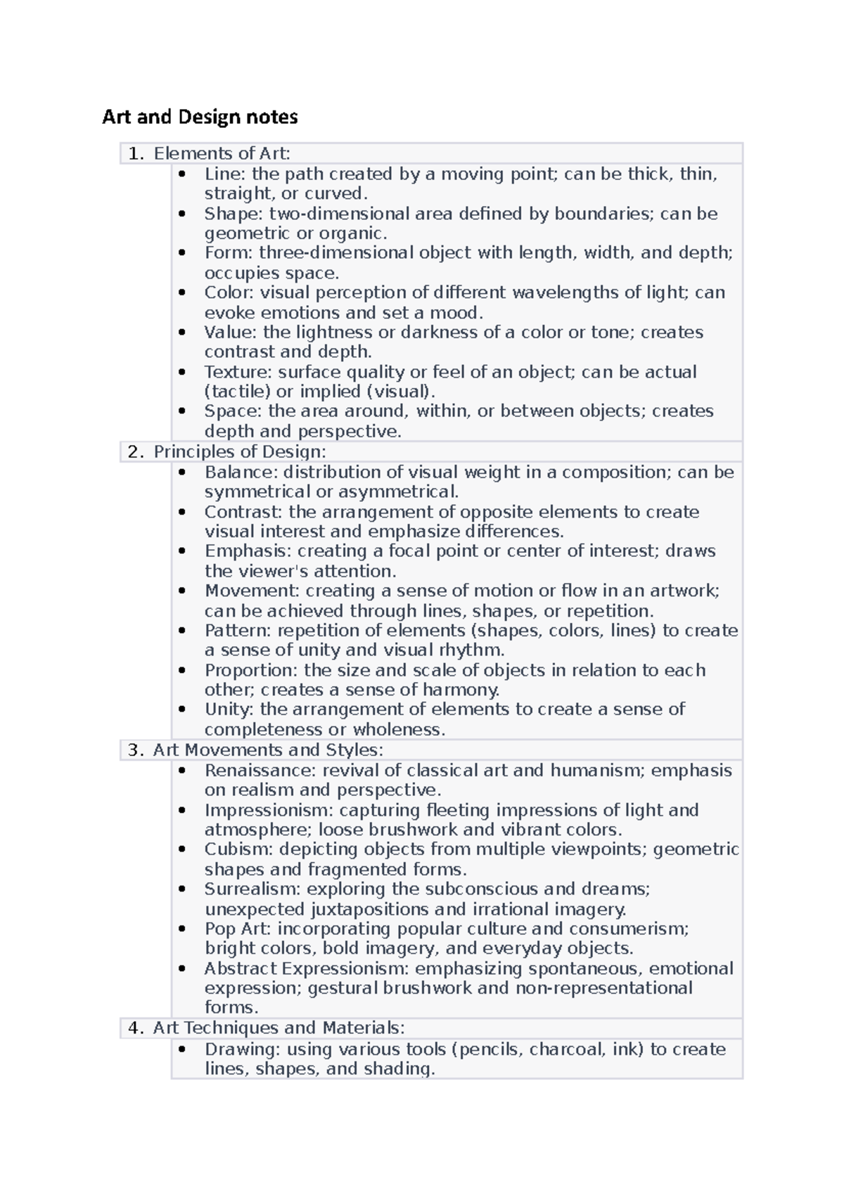 Art and Design notes - stuff - Art and Design notes Elements of Art ...