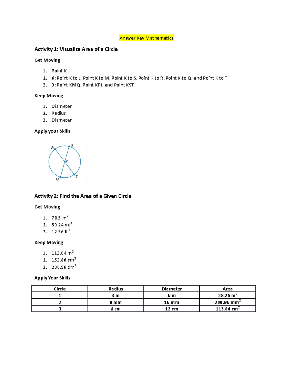 Activity Sheets Answers - Answer Key Mathematics Activity 1: Visualize ...