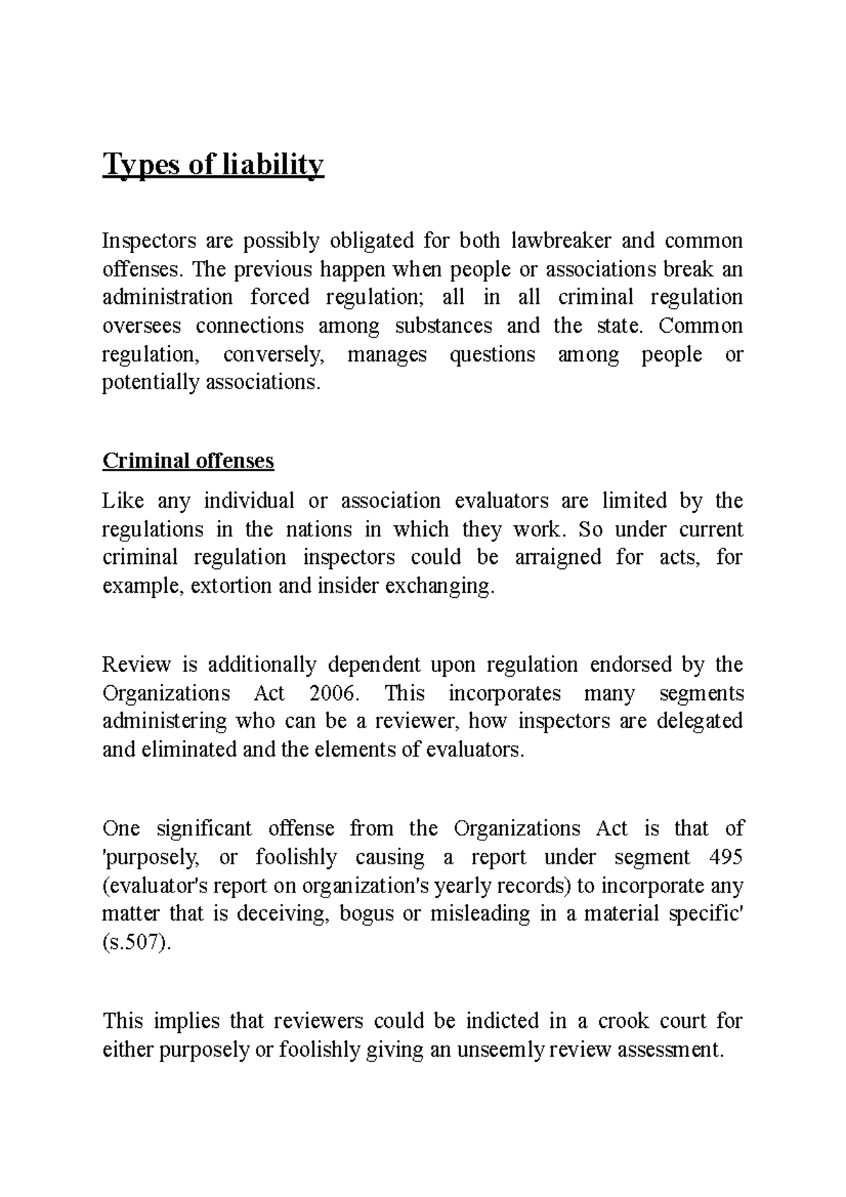 Types of liability - Types of liability Inspectors are possibly ...