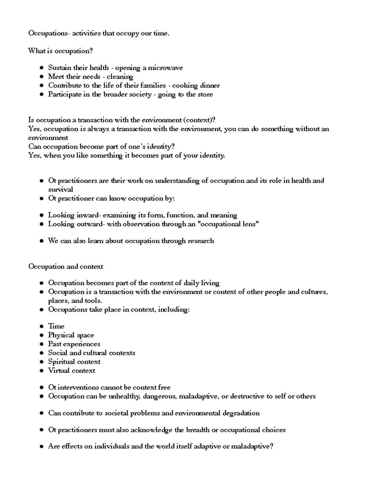 What is occupation? - Occupations- activities that occupy our time ...