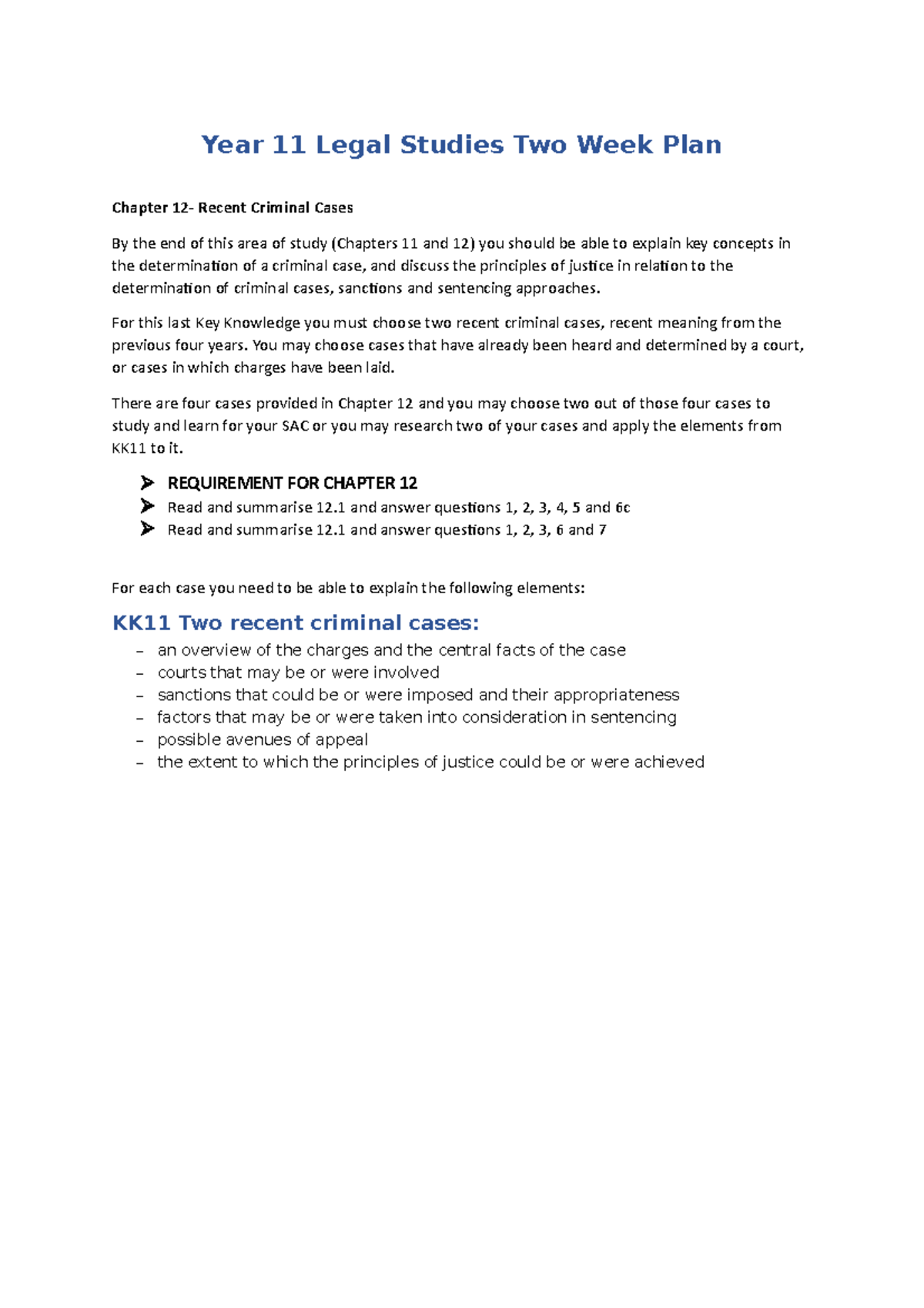 Year 11 Legal Studies Two Week Plan - For this last Key Knowledge you ...