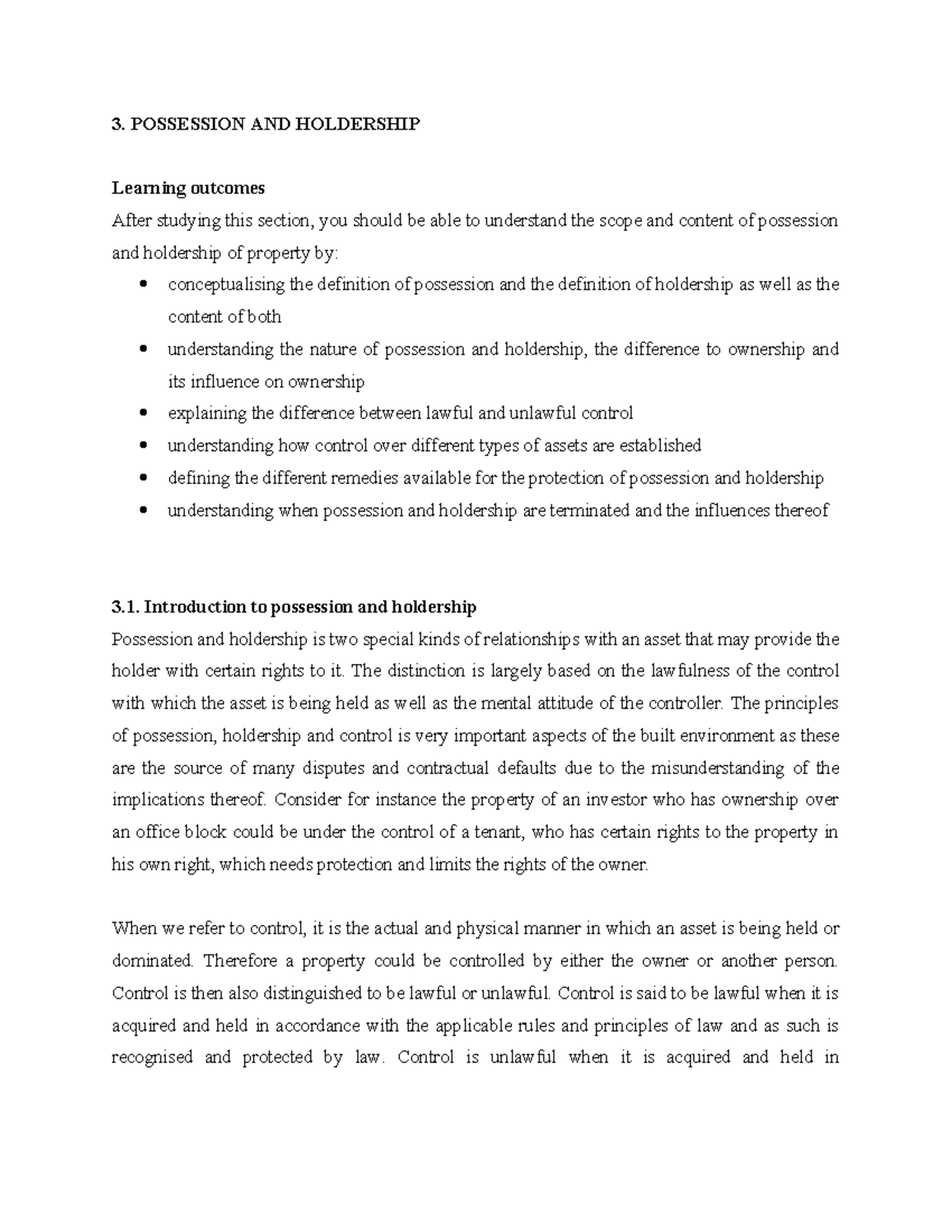 Possession and Holdership- Week 3 - 3. POSSESSION AND HOLDERSHIP Learning outcomes After ...