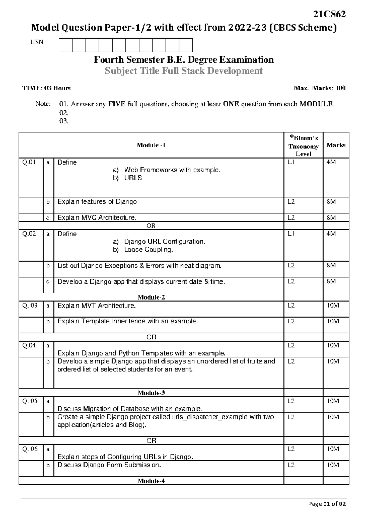 Model question Paper - Full stack development -Django - 21CS Page 0 1 ...