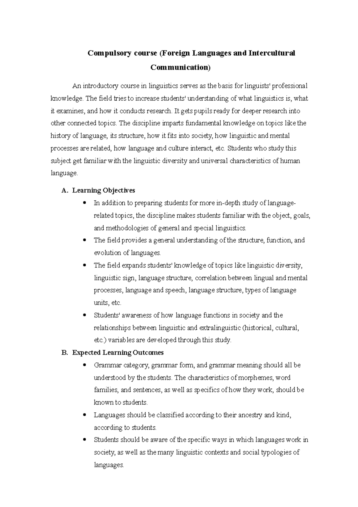 Compulsory Course in the Introduction of Linguistics - Compulsory ...