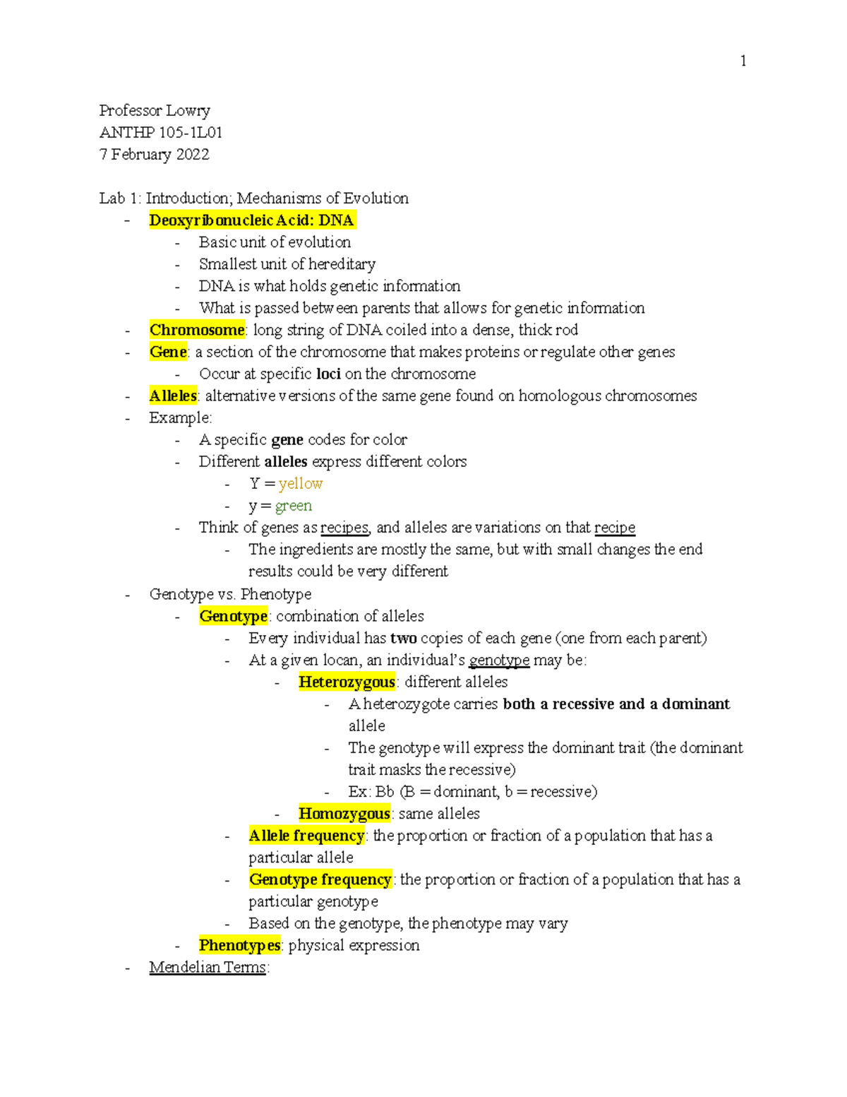 ANTHP 105-1L01 (1) Introduction Mechanisms OF Evolution - Professor ...