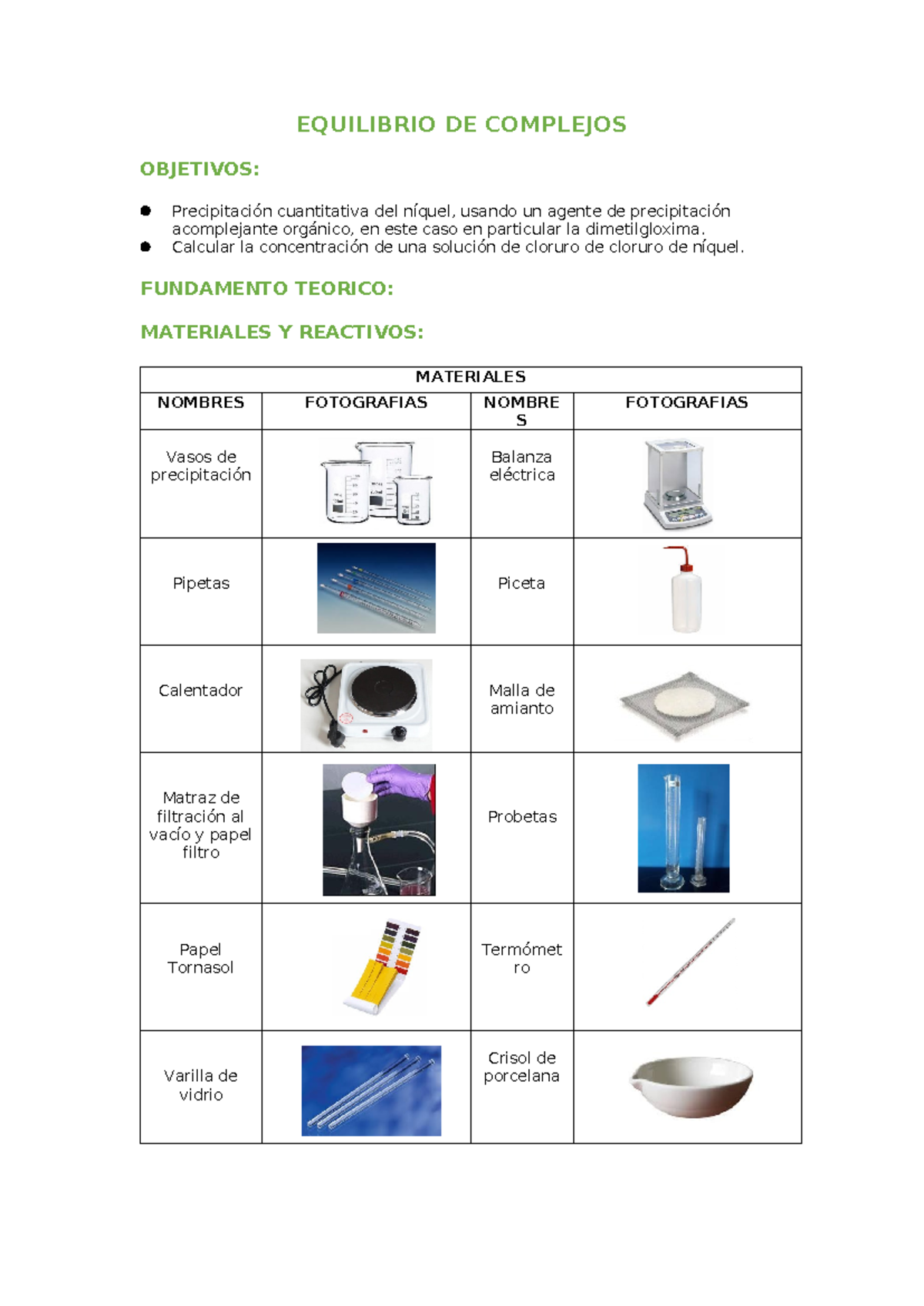 Analitica #7 complejos - EQUILIBRIO DE COMPLEJOS OBJETIVOS: Precipitación cuantitativa del ...