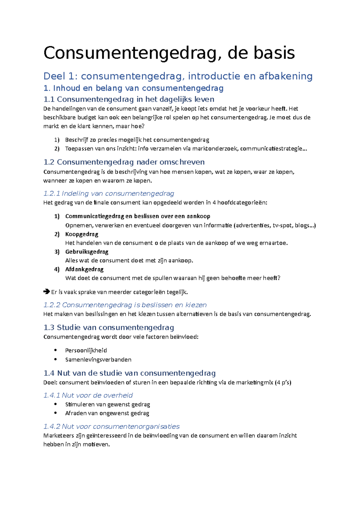 Samenvatting consumentengedrag - Consumentengedrag, de basis Deel 1 ...