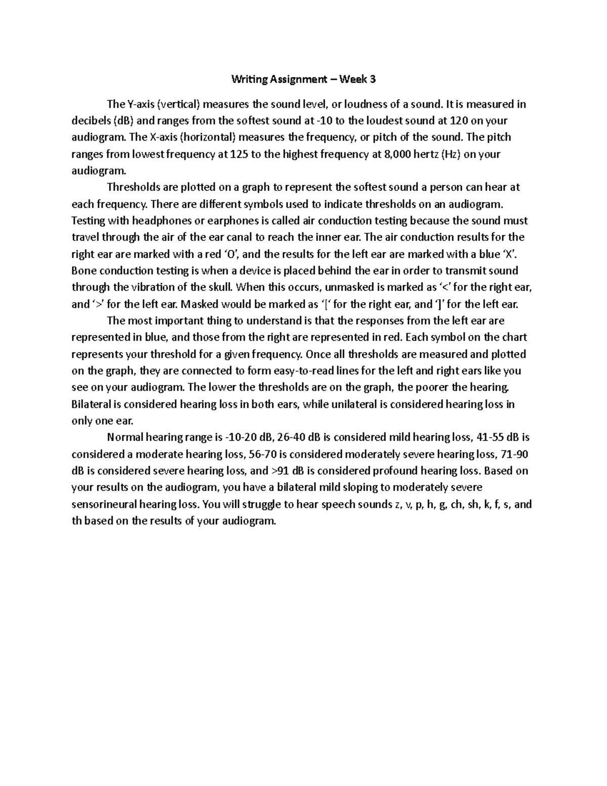 Writing Assignment Week 3 - Writing Assignment – Week 3 The Y-axis (vertical) measures the sound ...