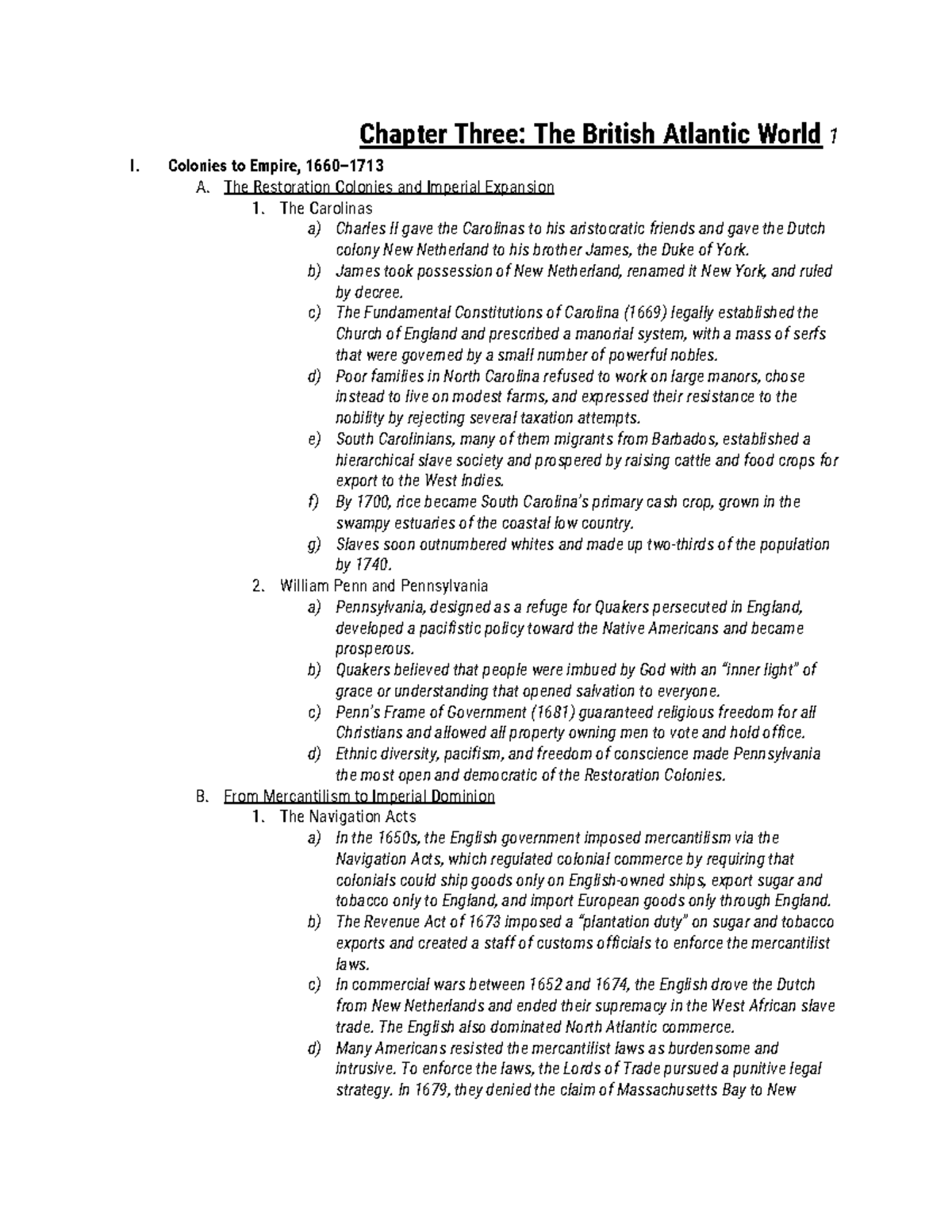 Chapter 3- the british atlantic world - **I. Colonies to Empire, 1660 ...