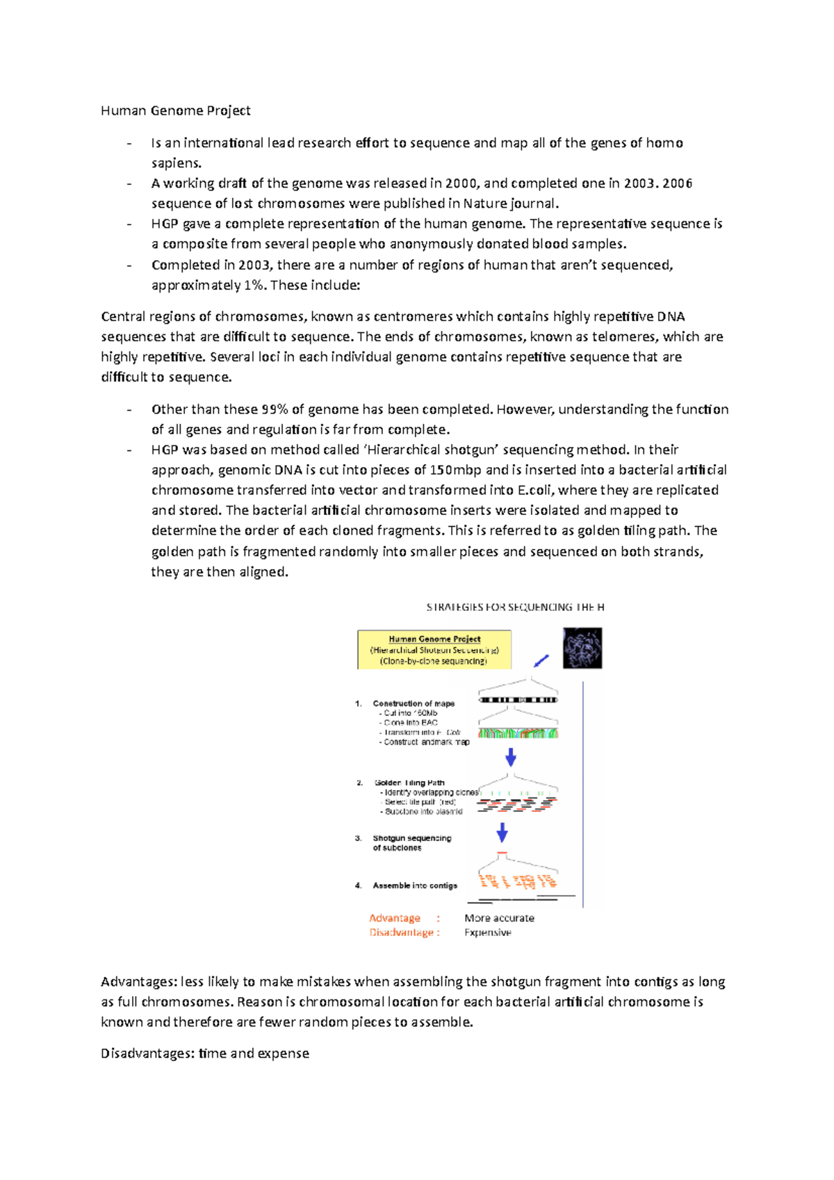 Human Genome Project - Notes summarised from lecture slides, reliable ...