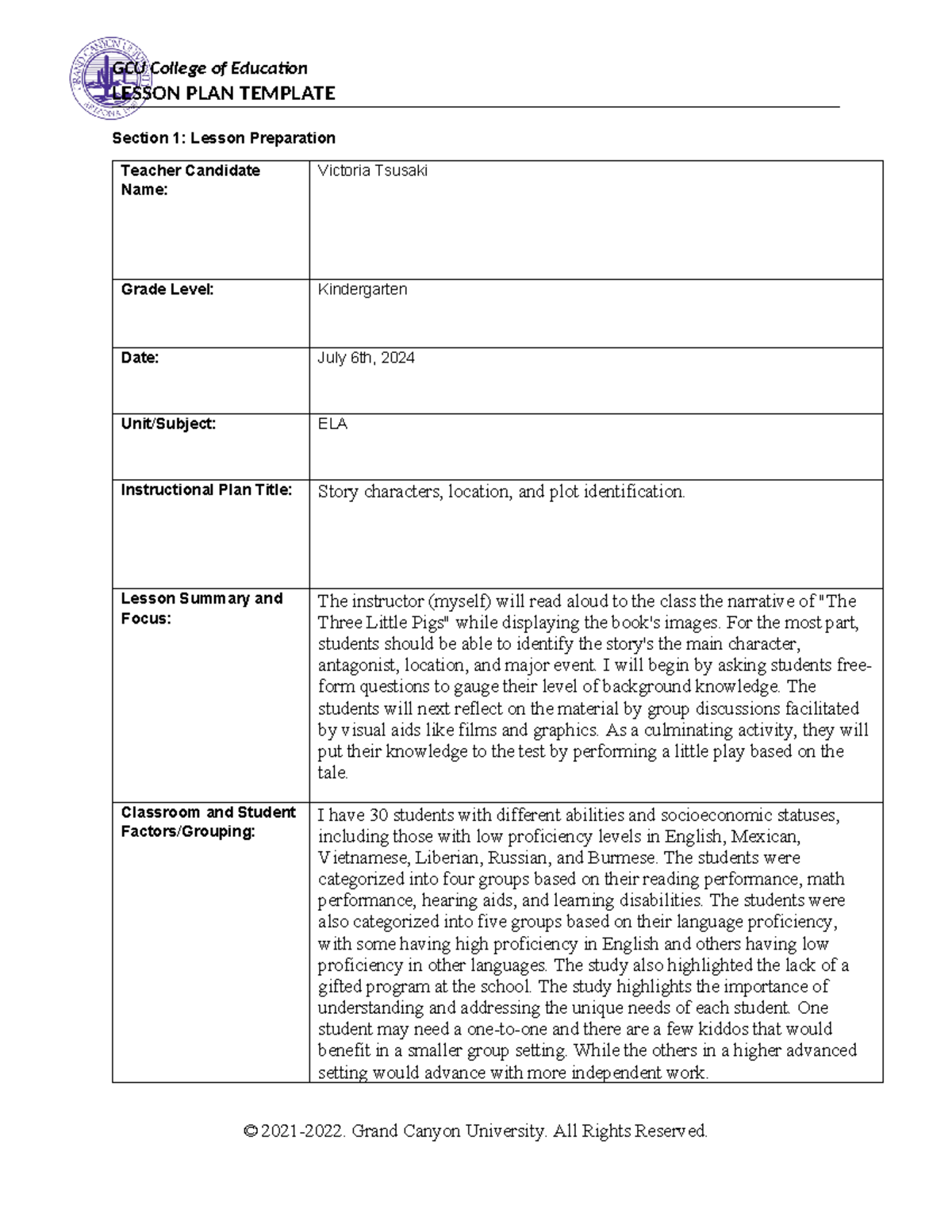ELM210-Temp - good luck :) - LESSON PLAN TEMPLATE Section 1: Lesson ...