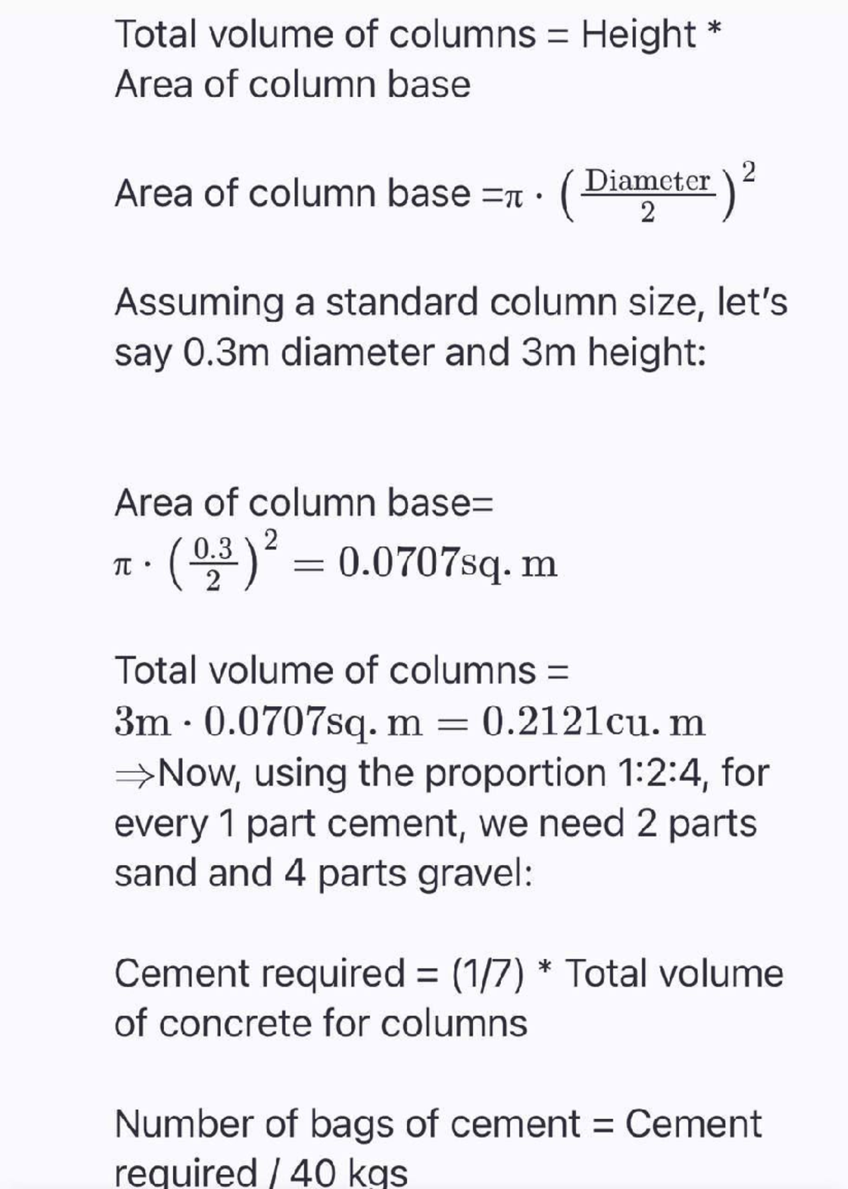 Msg-4213631990-38561 - Total volume of columns Height Area of column ...