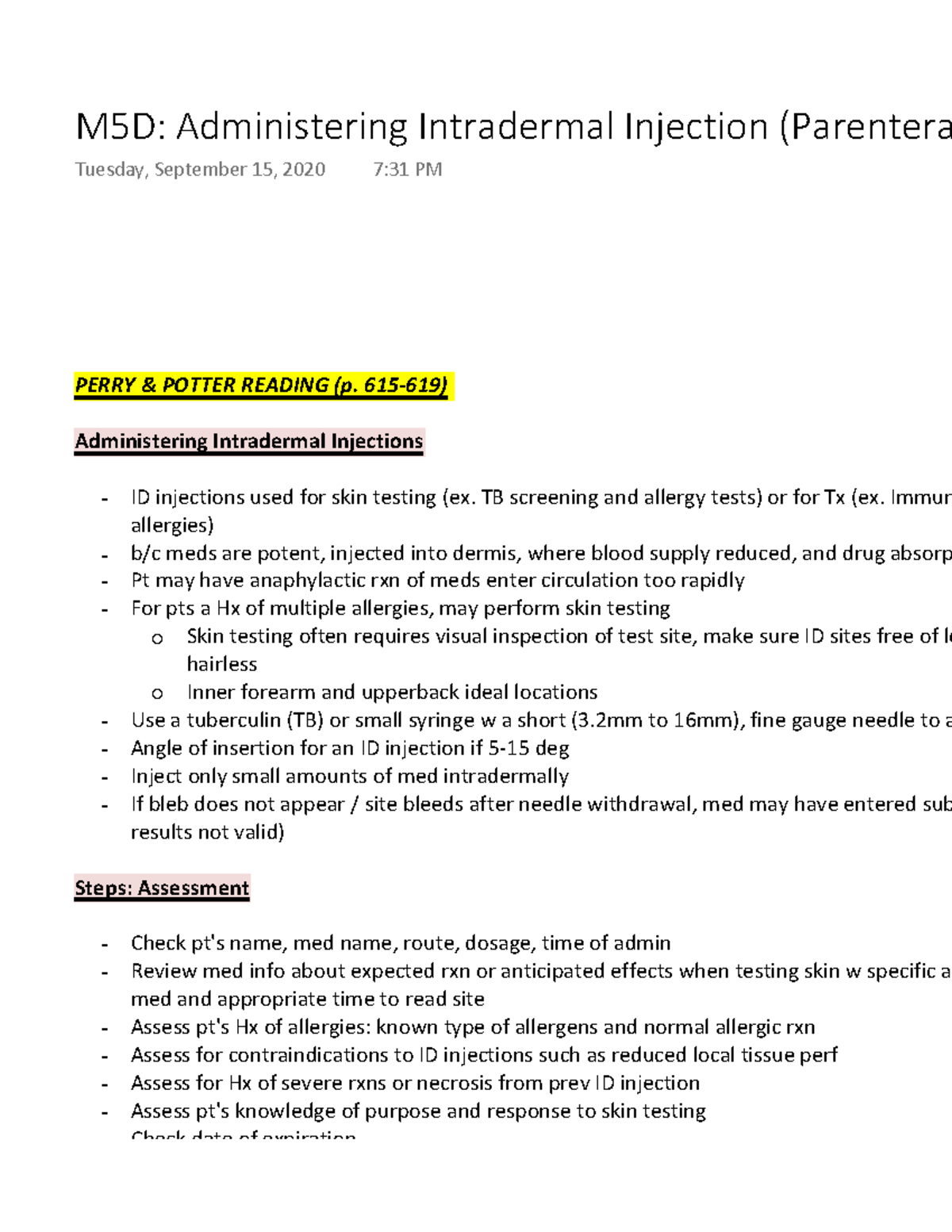 M5D Administering Intradermal Injection (Parenteral Medications ...