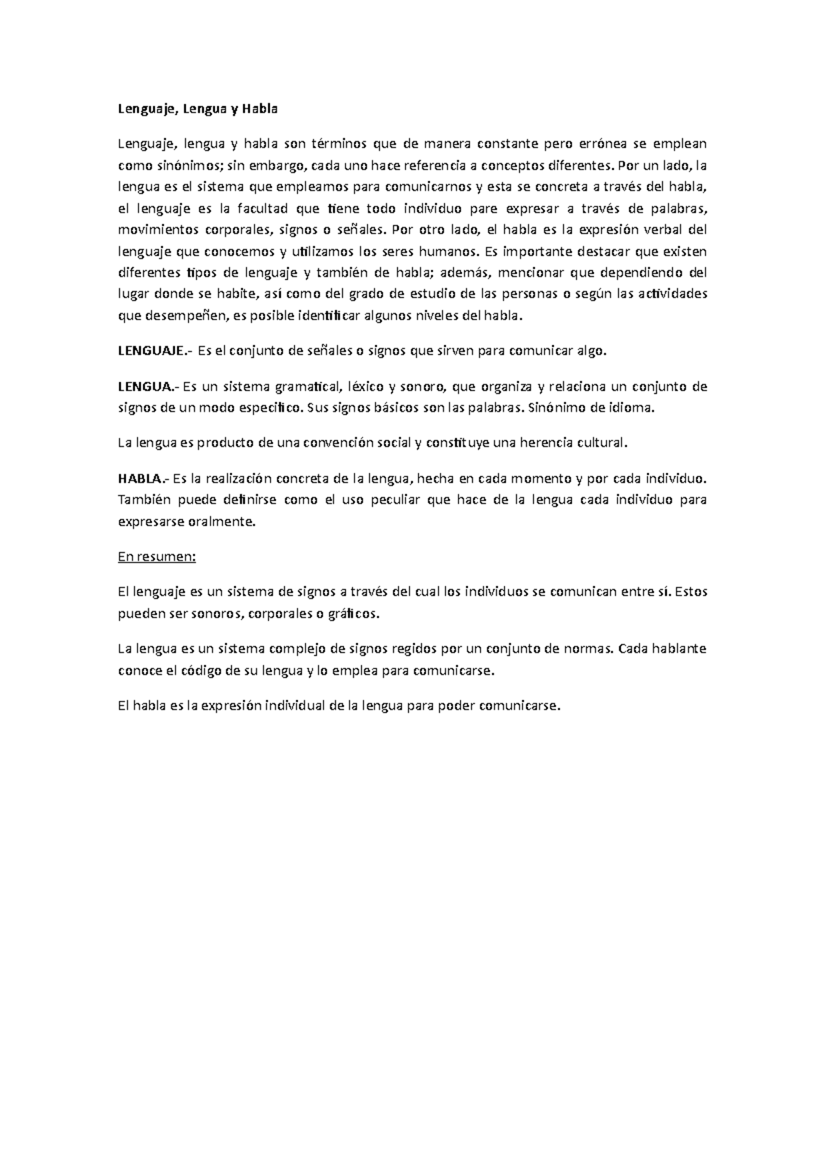 Lenguaje, Lengua y Habla - Lenguaje, Lengua y Habla Lenguaje, lengua y ...