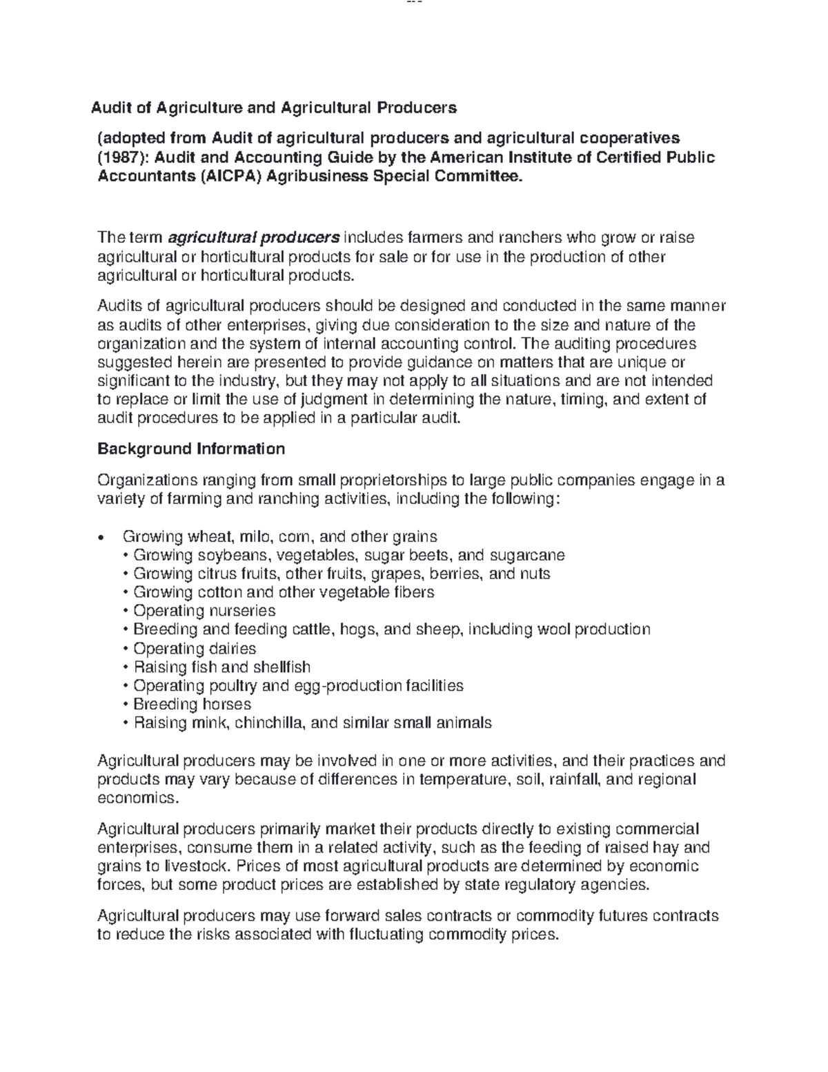 Audit in Agricultural Sector - Audit of Agriculture and Agricultural ...