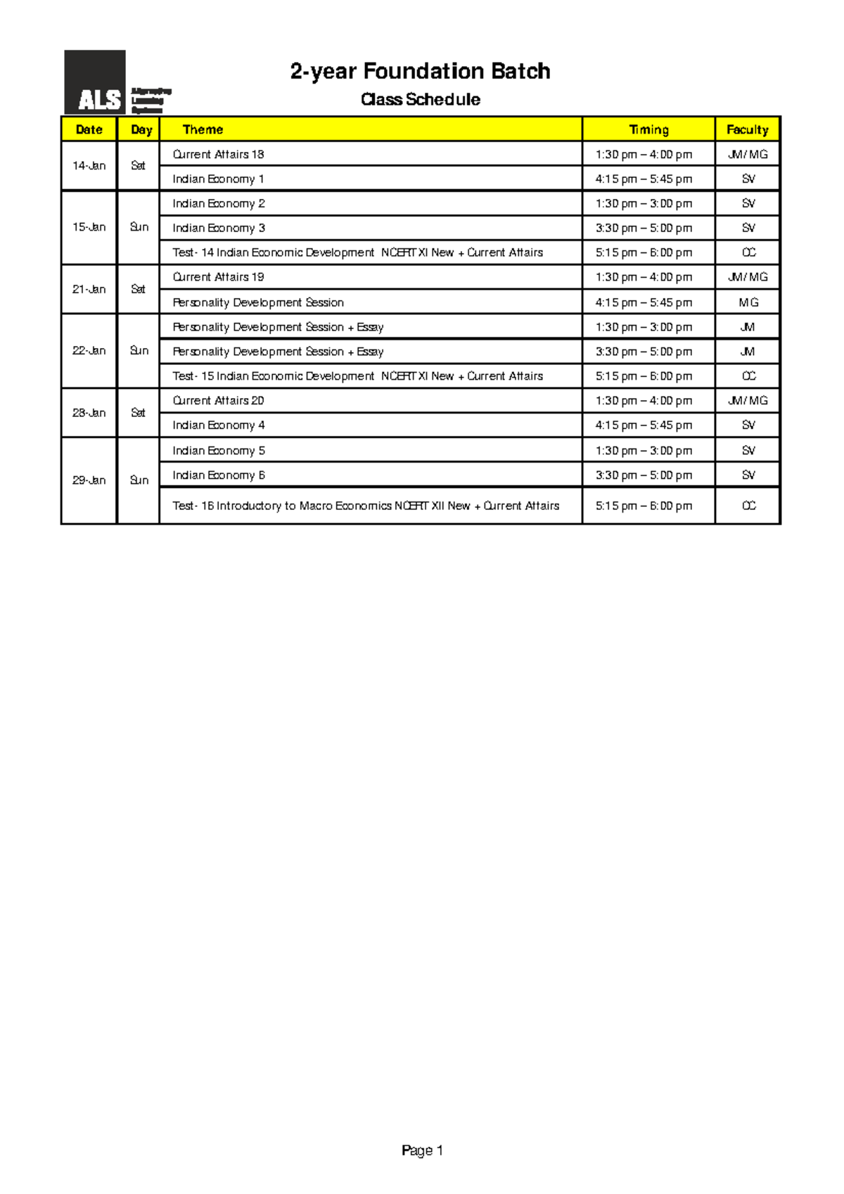 Foundation 2 yr planner-2 - Date Day Theme Timing Faculty 2-year ...