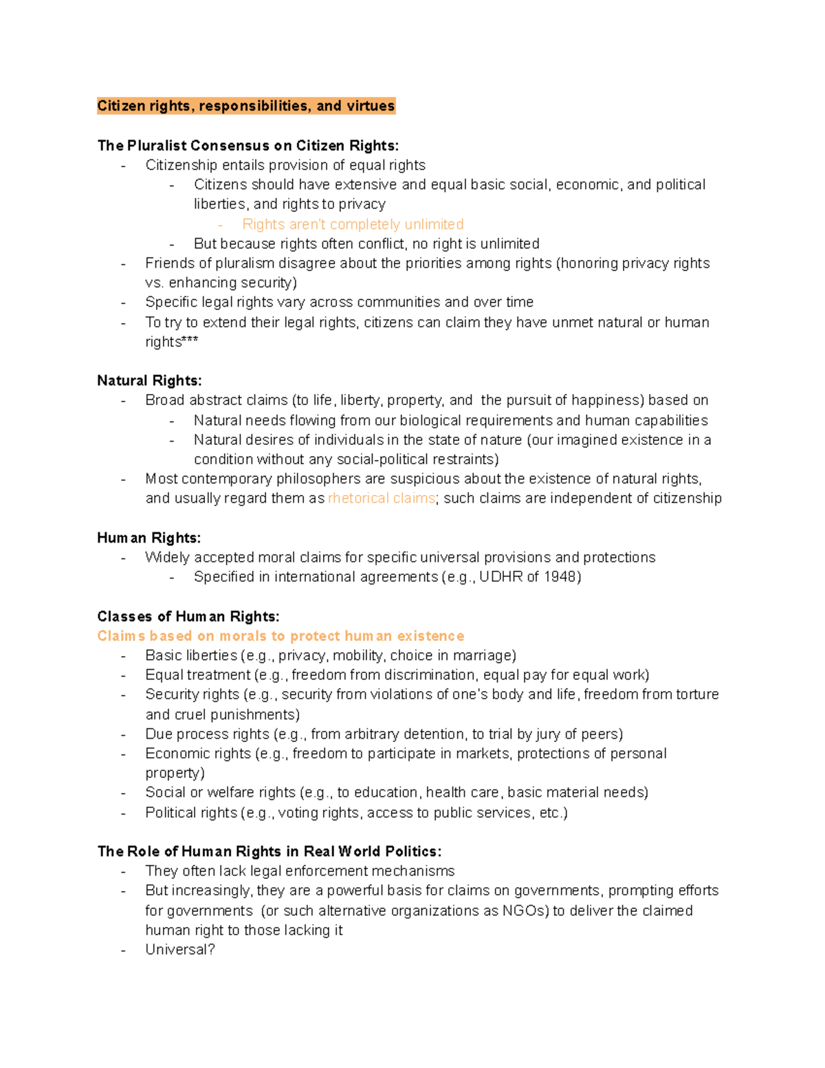 Session 11 pt. 2 - notes on reading and lecture notes - Citizen rights ...