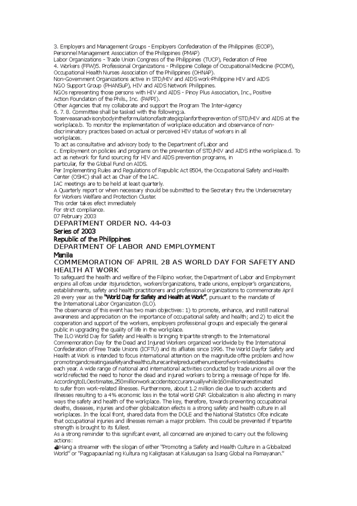 Osh 59 - occupational safety management notes - Employers and ...