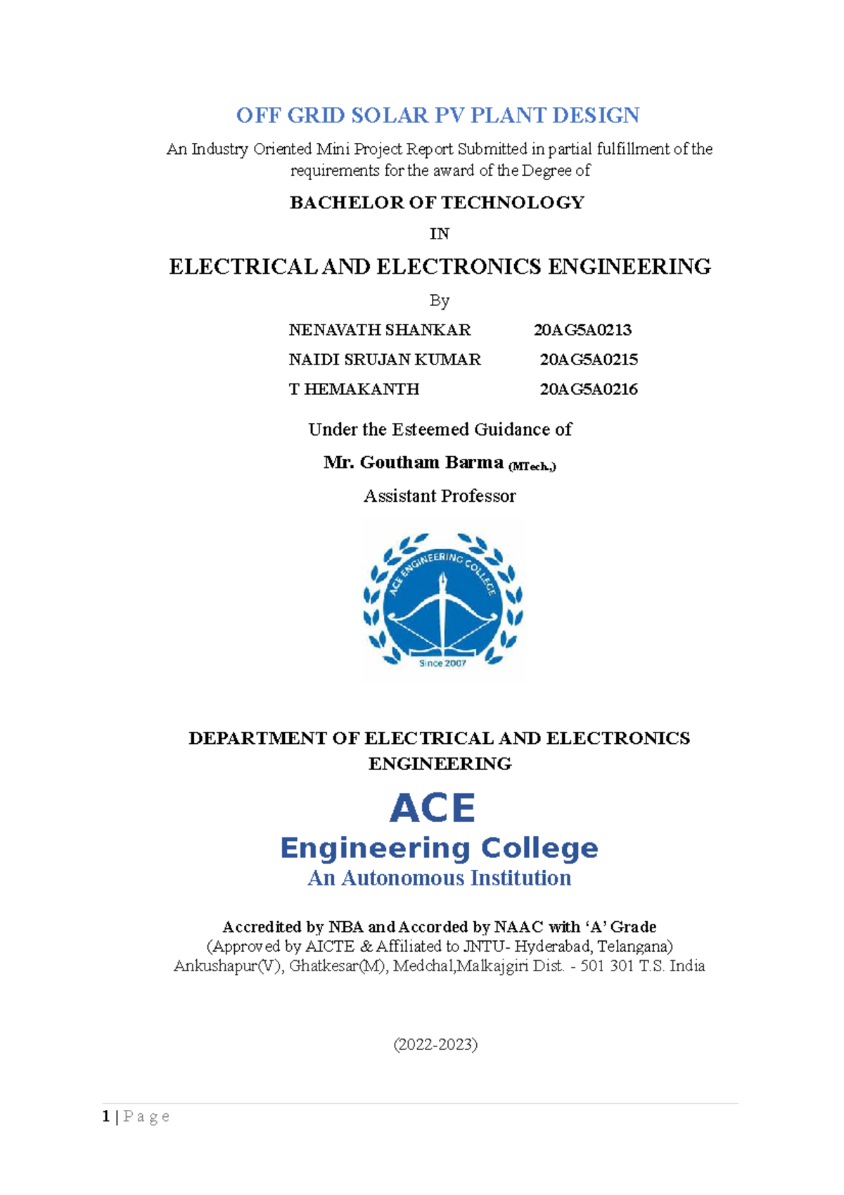 OFF GRID Solar PV Plant Design - OFF GRID SOLAR PV PLANT DESIGN An ...