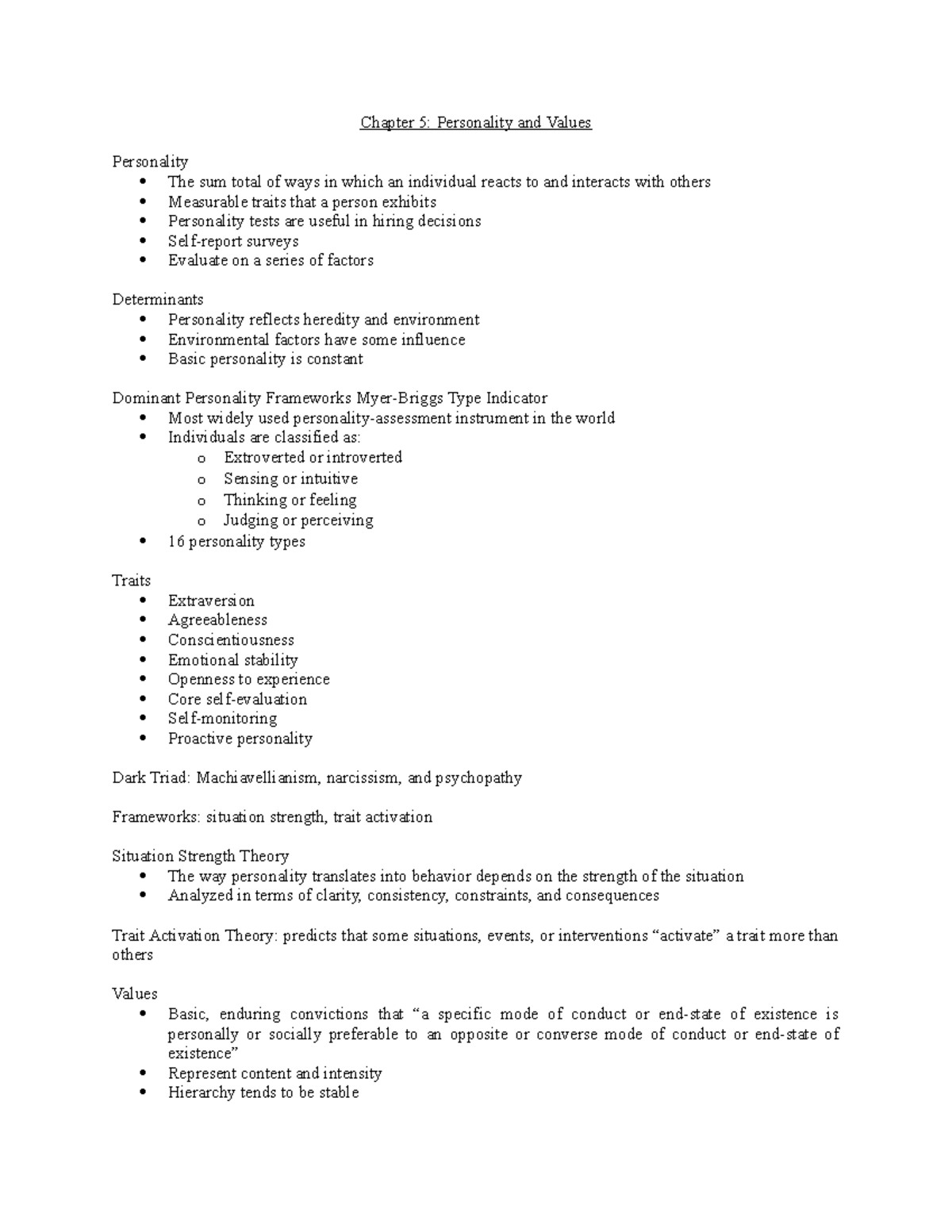 Personality and Values - Chapter 5: Personality and Values Personality ...