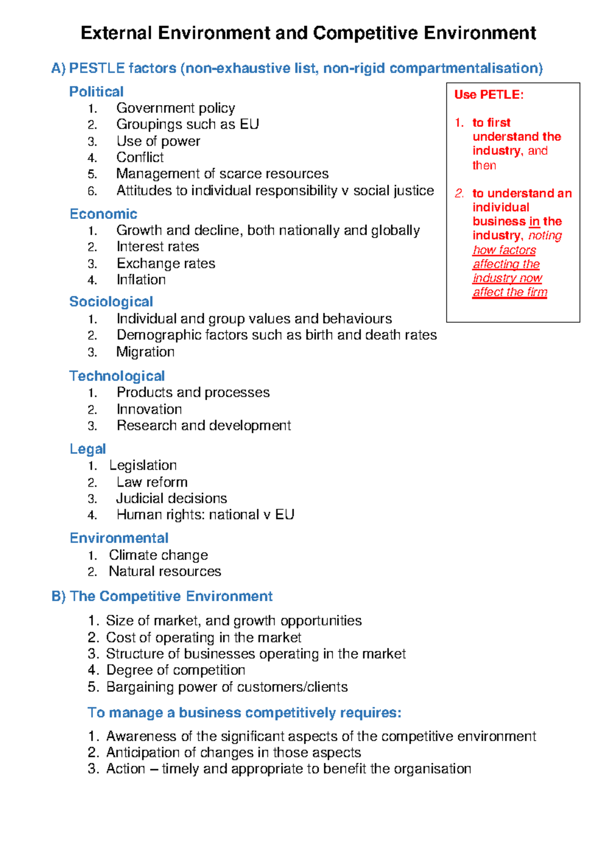 Pestle Law and Business - External Environment and Competitive ...