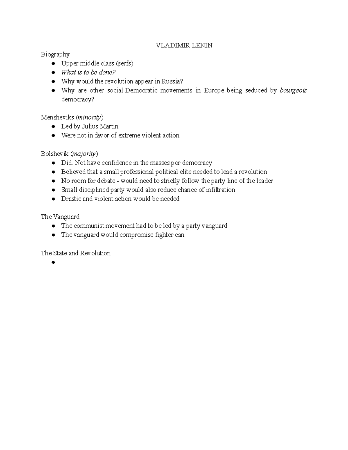 Vladimir Lenin - VLADIMIR LENIN Biography Upper middle class (serfs ...