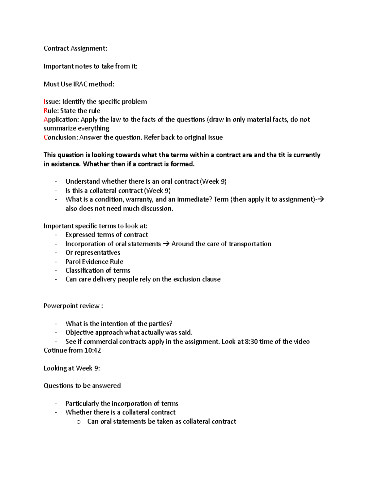 Contract Assignment Notes - Contract Assignment: Important notes to ...