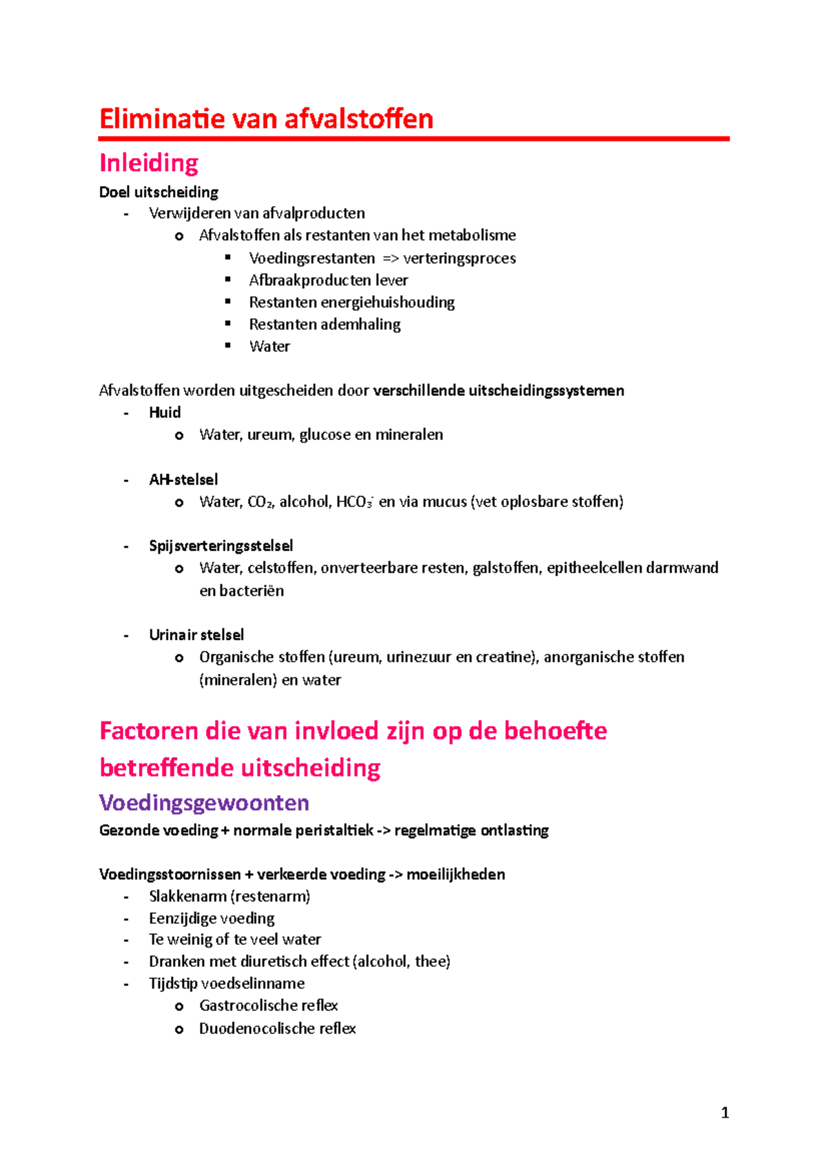 Samenvatting - eliminatie van afvalstoffen - Eliminatie van ...