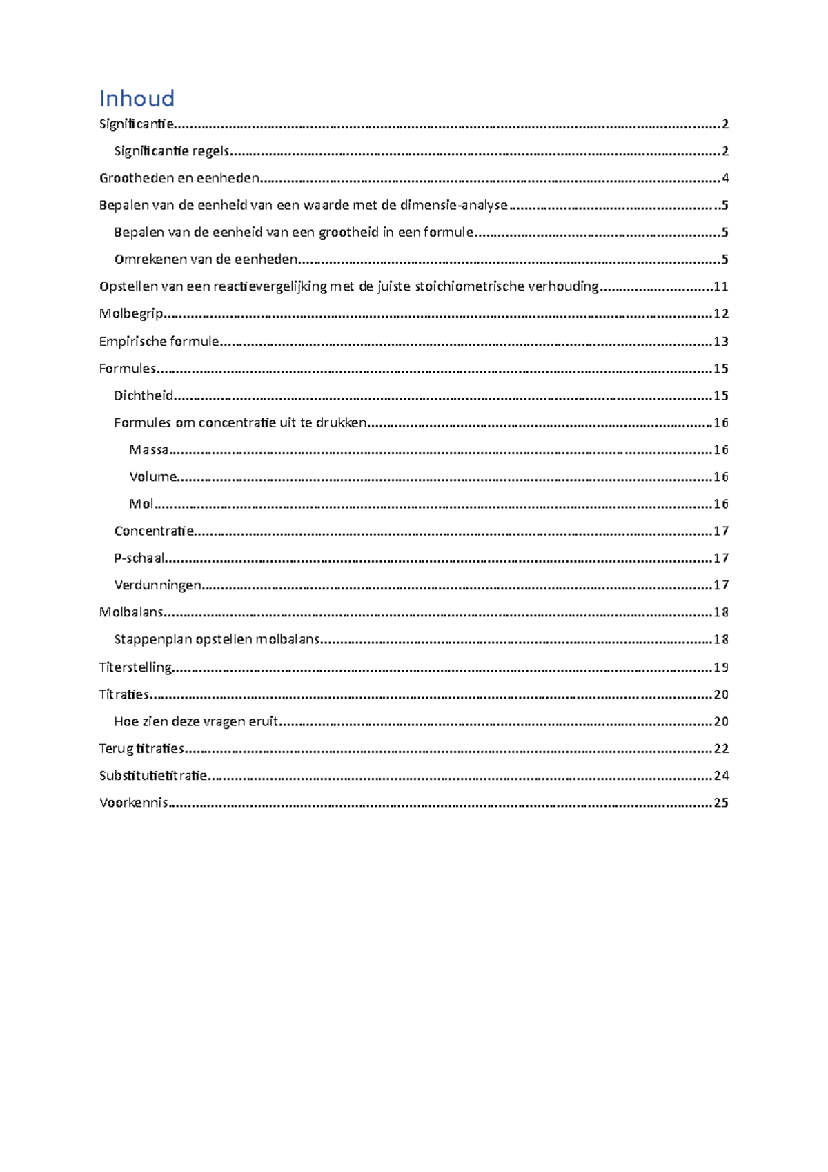 Chemisch rekenen - Al de vakinhoud - Inhoud - Studeersnel